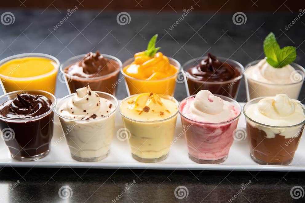 A Collection of Various Pudding Flavors in Small Cups Stock Image ...