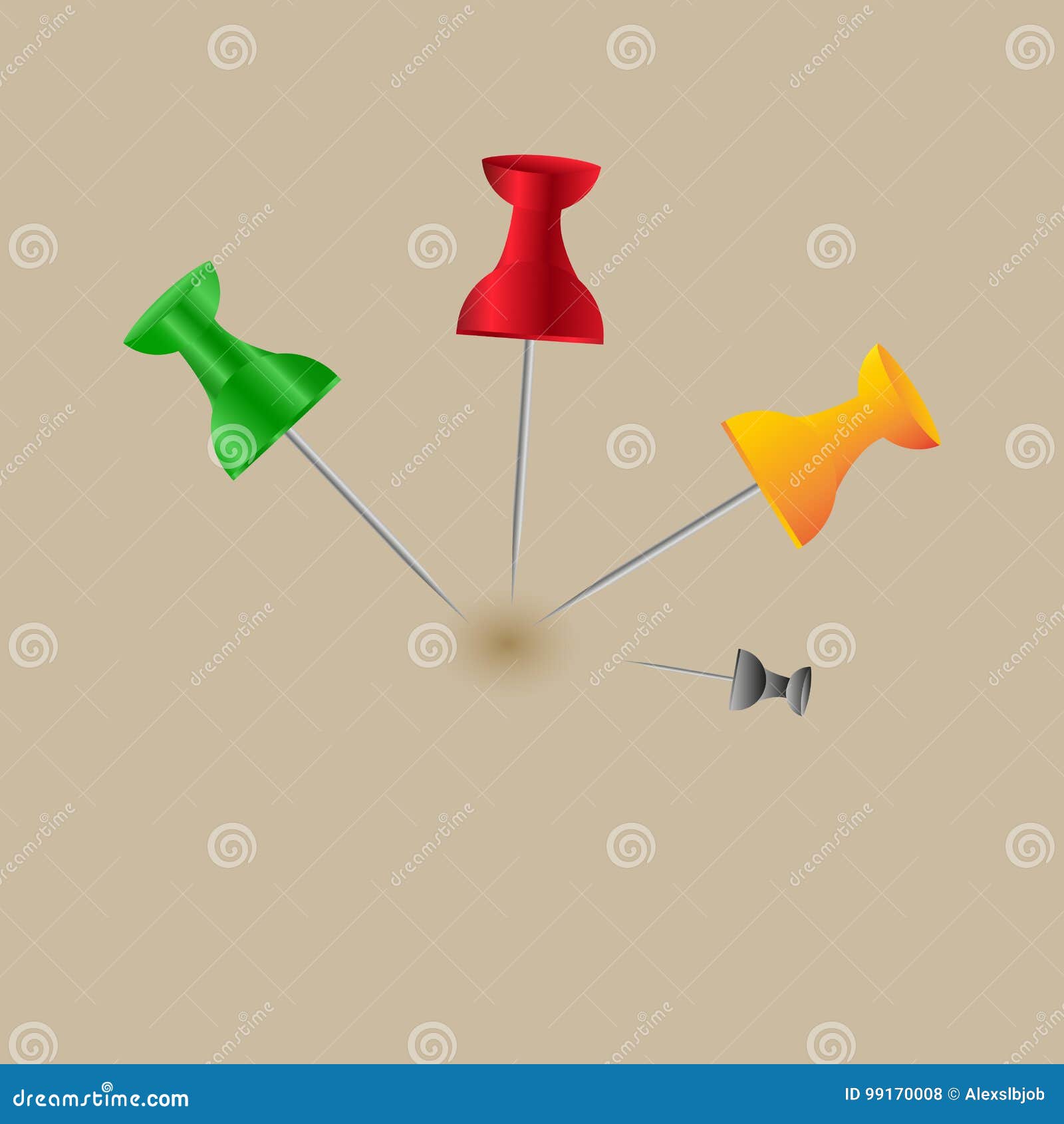 Collection of Various Red Push Pins. Thumbtacks. Top View. on White ...