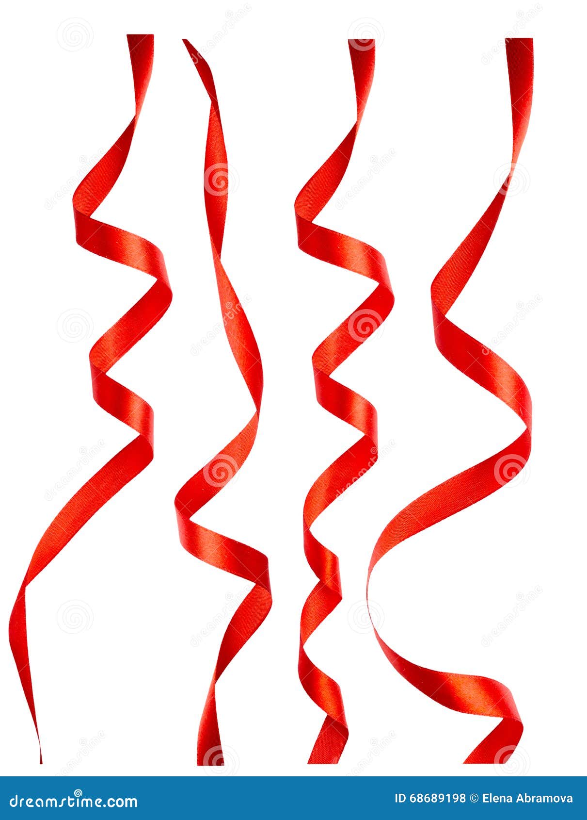 Collection of Various Red Ribbon Pieces on White Background. Each One ...