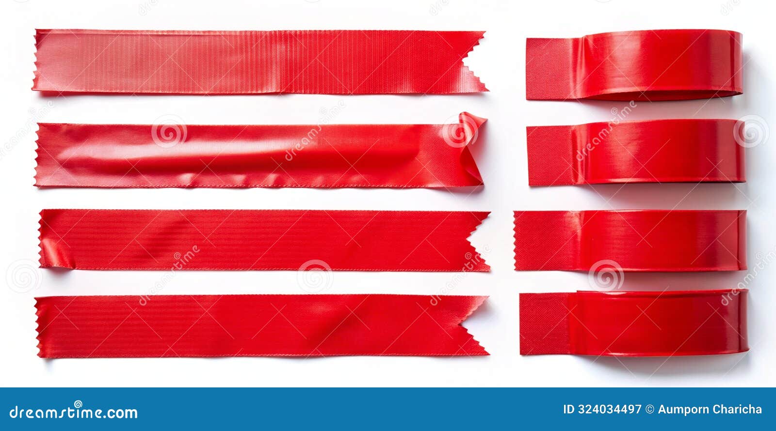 Collection of Various Red Ribbon Pieces on White Background Each One is ...