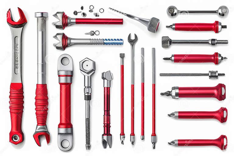 Collection of Various Red and Silver Tools Including Wrenches ...