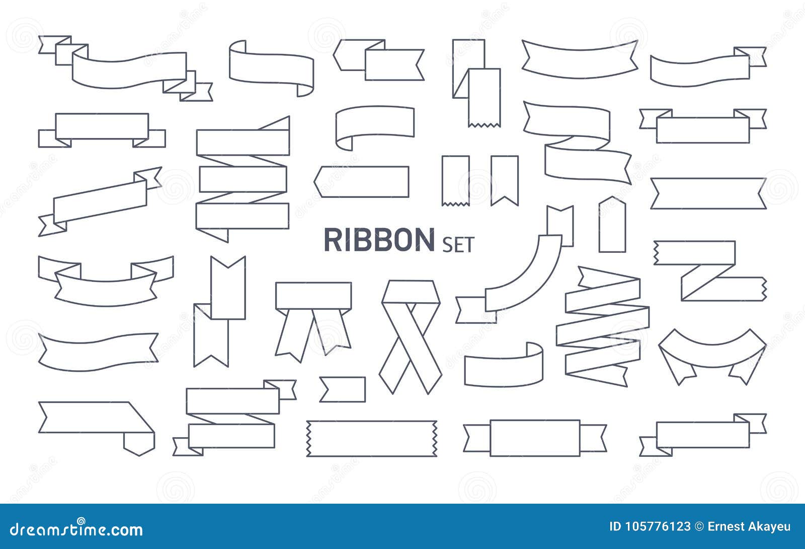 Collection of Various Ribbons Drawn with Black Contour Lines. Bundle of ...