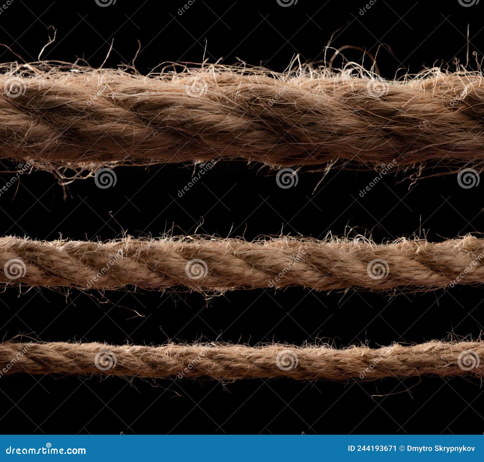 Collection of Various Ropes String on Black Background. Each One is ...