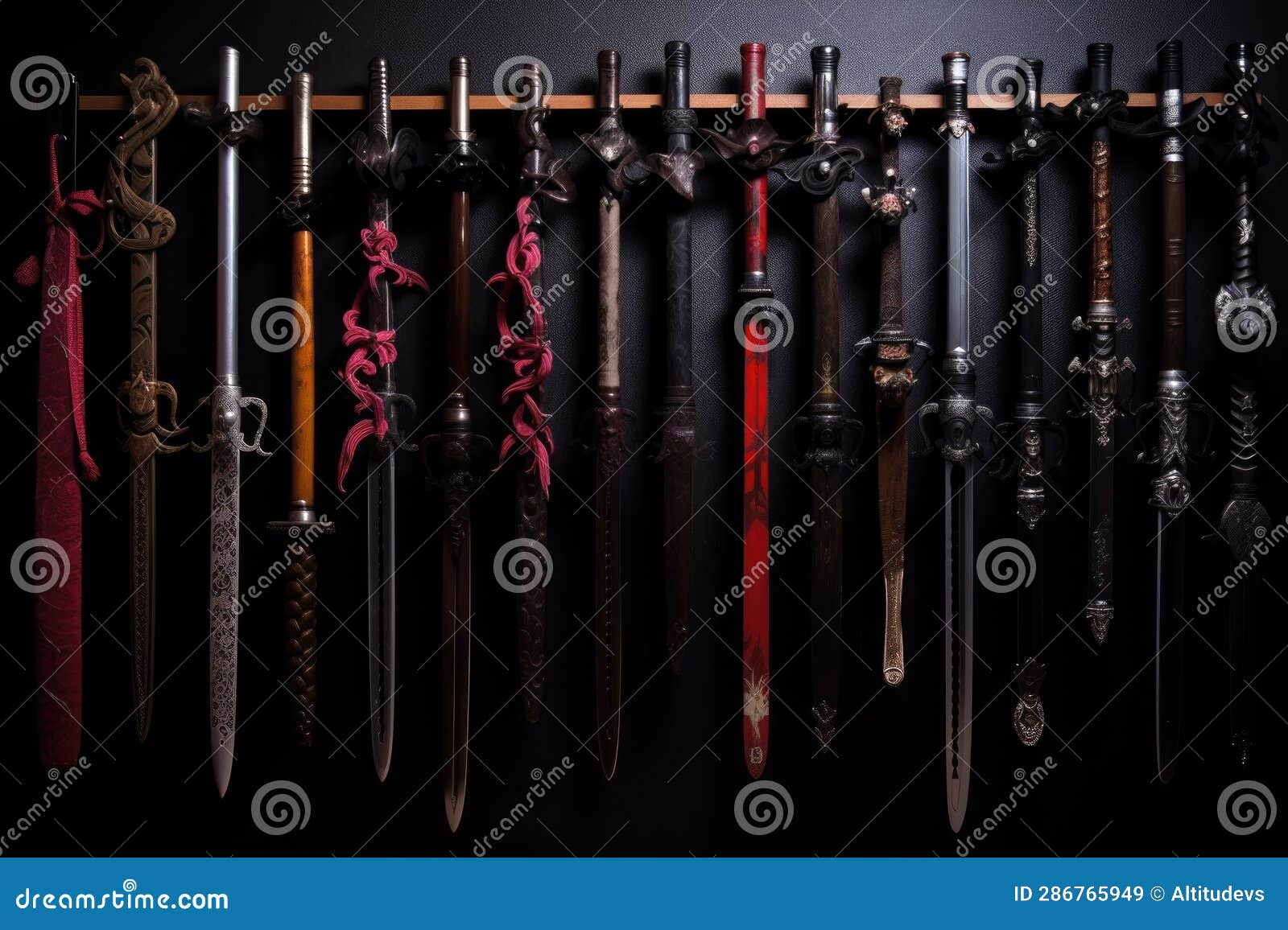 Collection of Various Samurai Swords in a Row Stock Illustration ...