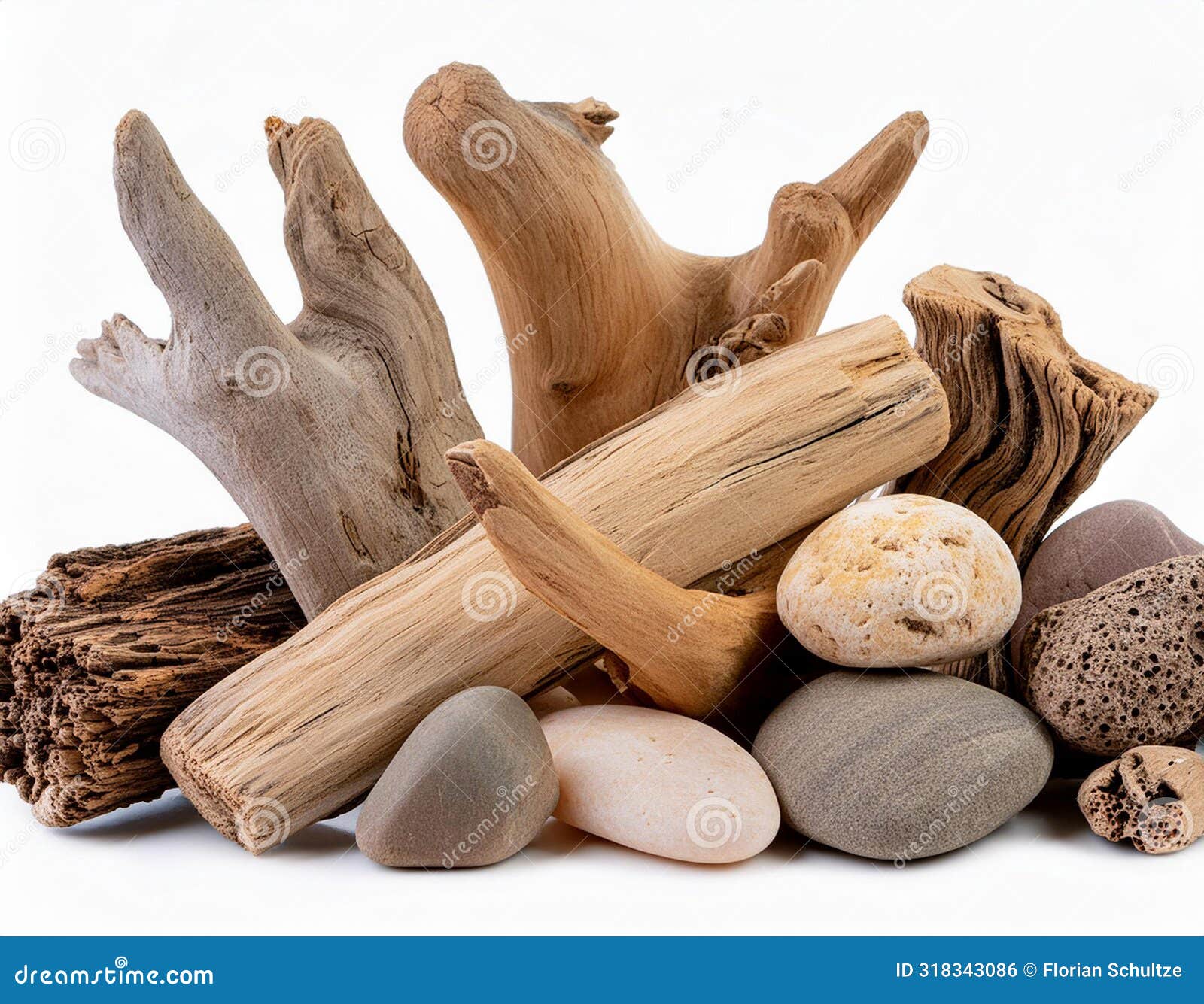 A Collection of Various Shaped and Sized Driftwood Pieces Isolated on a ...