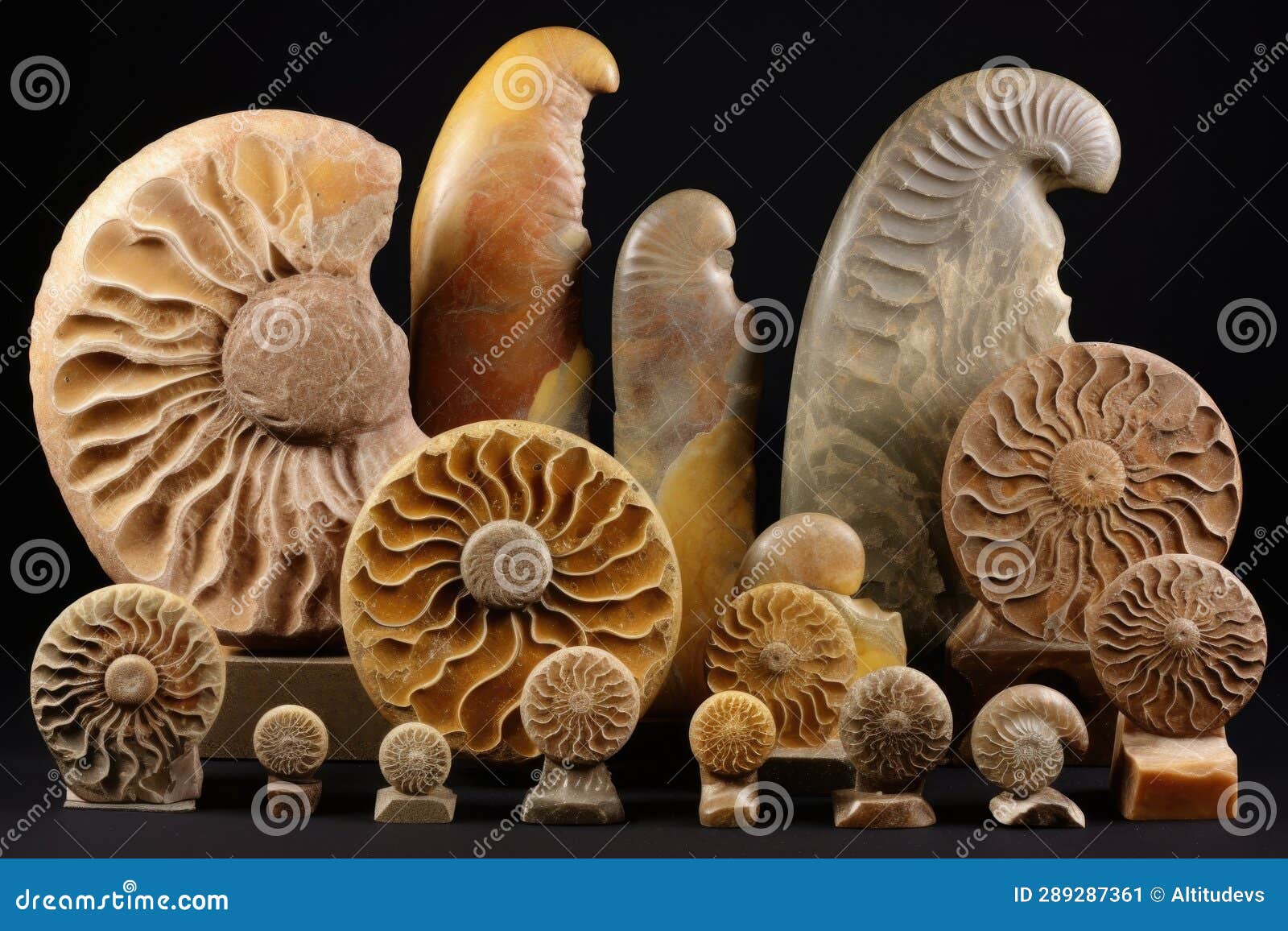 Collection of Various Sized Ammonite Fossils Stock Illustration ...