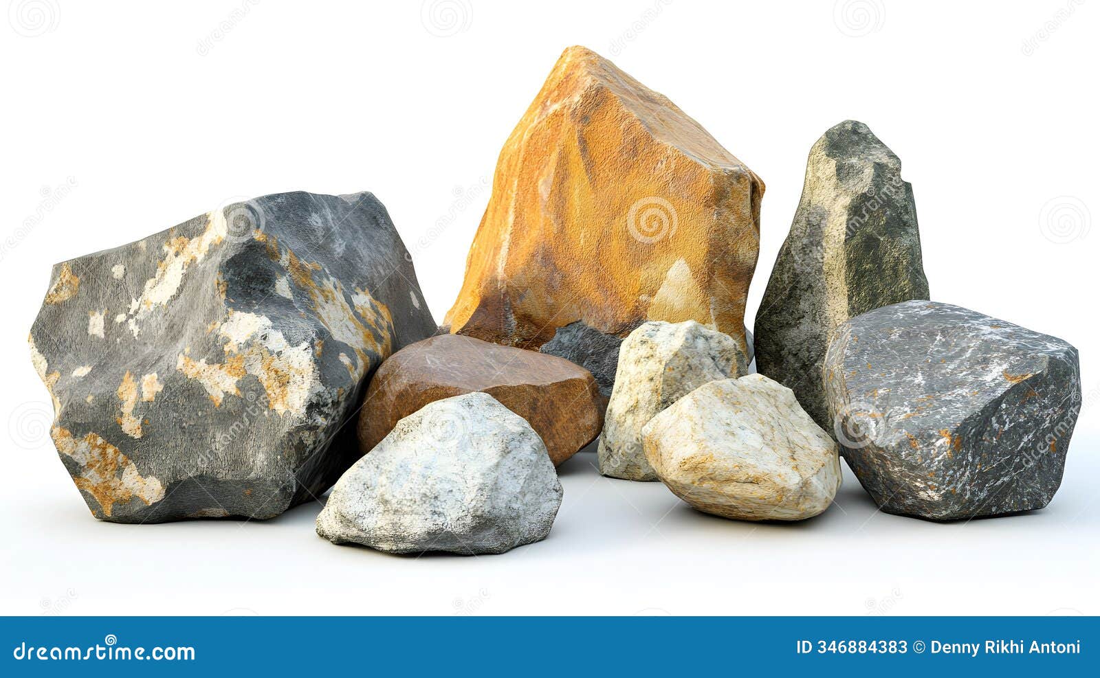 A Group of Seven Assorted Rocks Isolated on a White Background Stock ...