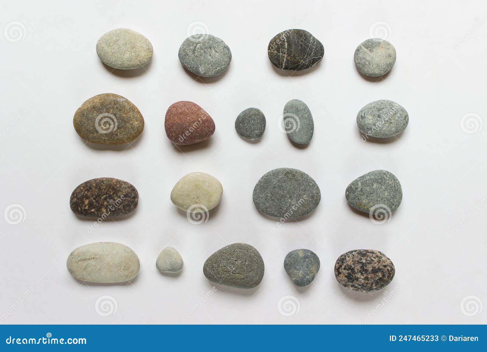 Collection of Various Small Rounded Stones on White Background Stock ...