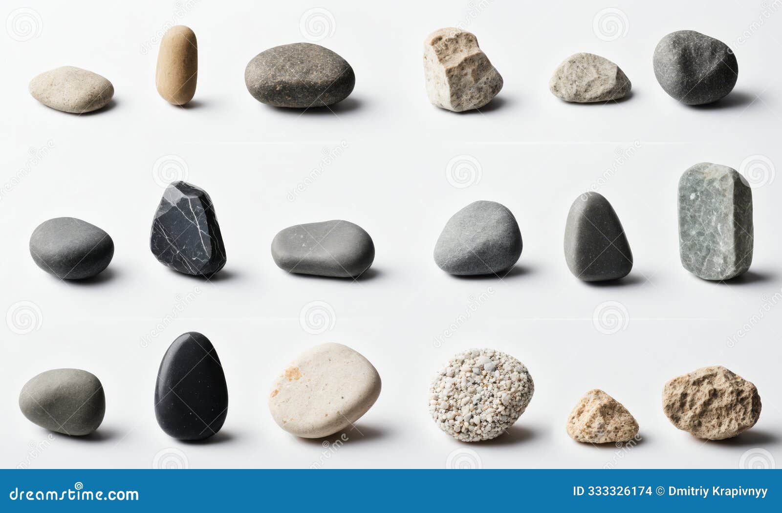 Collection of Various Smooth Stones Isolated on White Background Stock ...