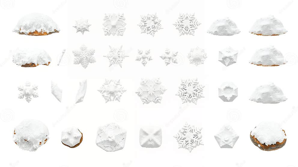 Collection of Various Snowflake Designs and Snowy Textures Arranged ...