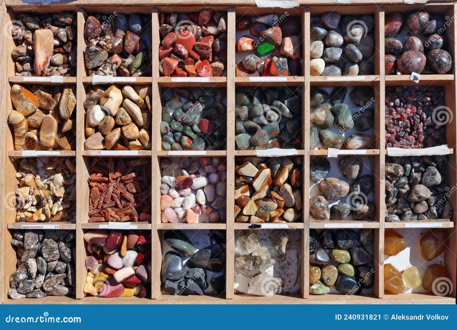 Collection of Various Stones and Minerals in a Wooden Box Stock Image ...