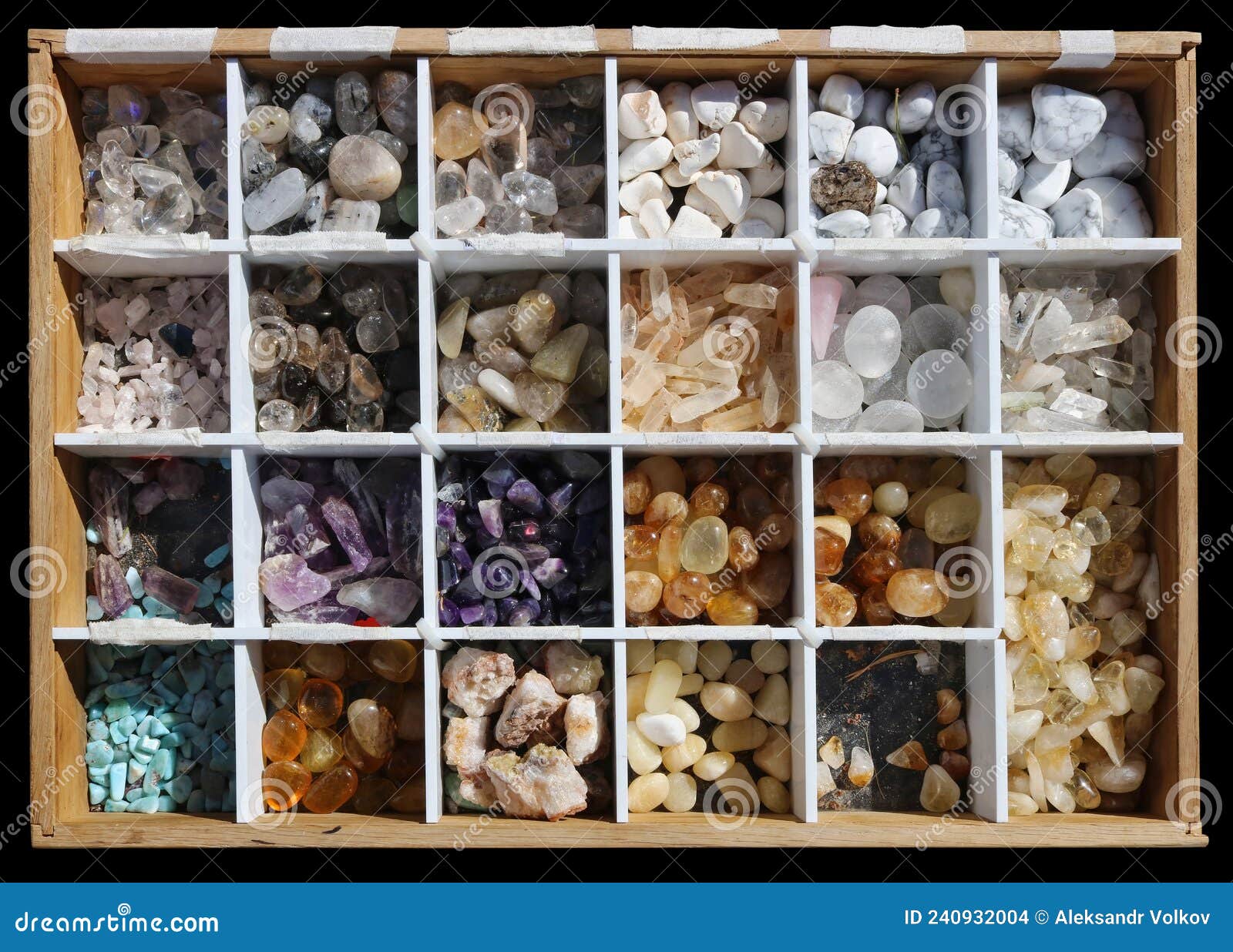 Collection of Various Stones and Minerals in a Wooden Box Stock Photo ...