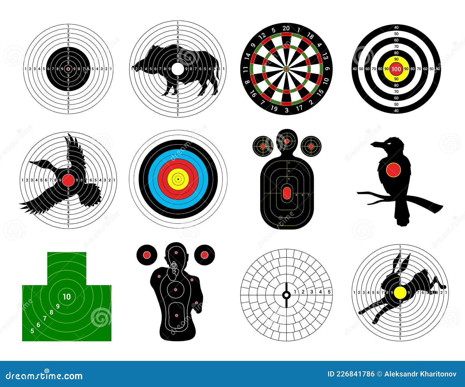 Collection of Various Target Realistic Vector Illustration. Set of ...