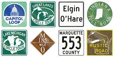 Collection of Various Themed Highway Shields in the US Stock ...