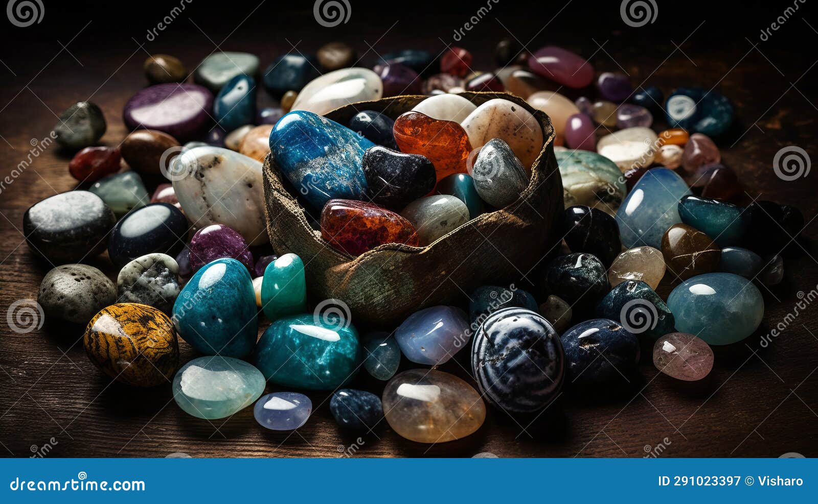Collection Of Tumbled Gemstones On Black Background Stock Photography ...