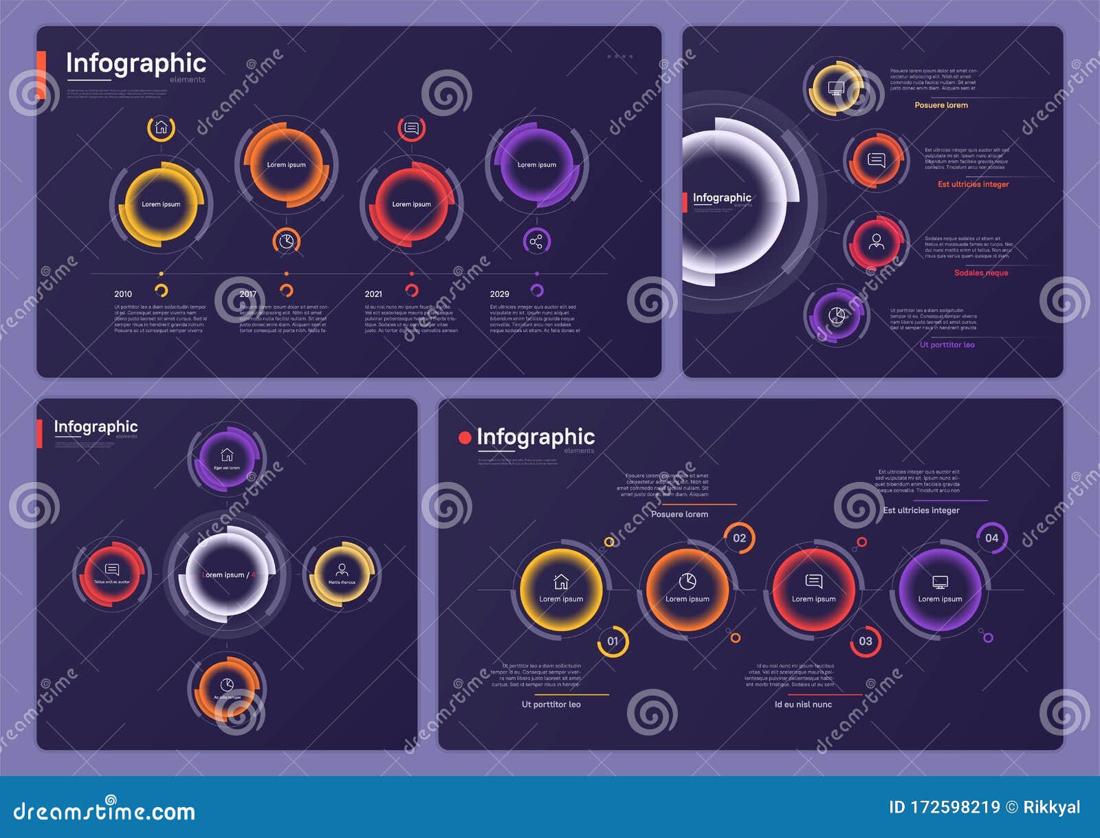 Collection of Various Vector Infographic Templates on a Deep Blue ...