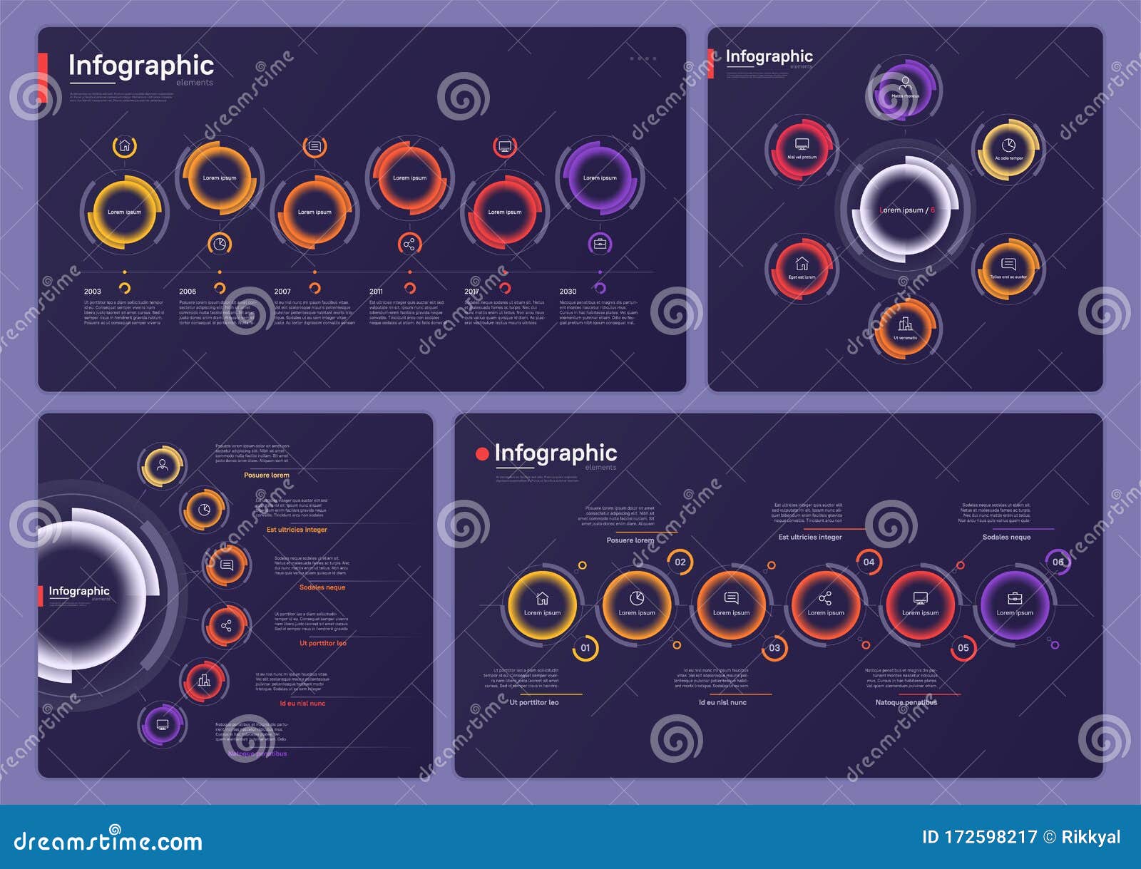 Collection of Various Vector Infographic Templates on a Deep Blue ...