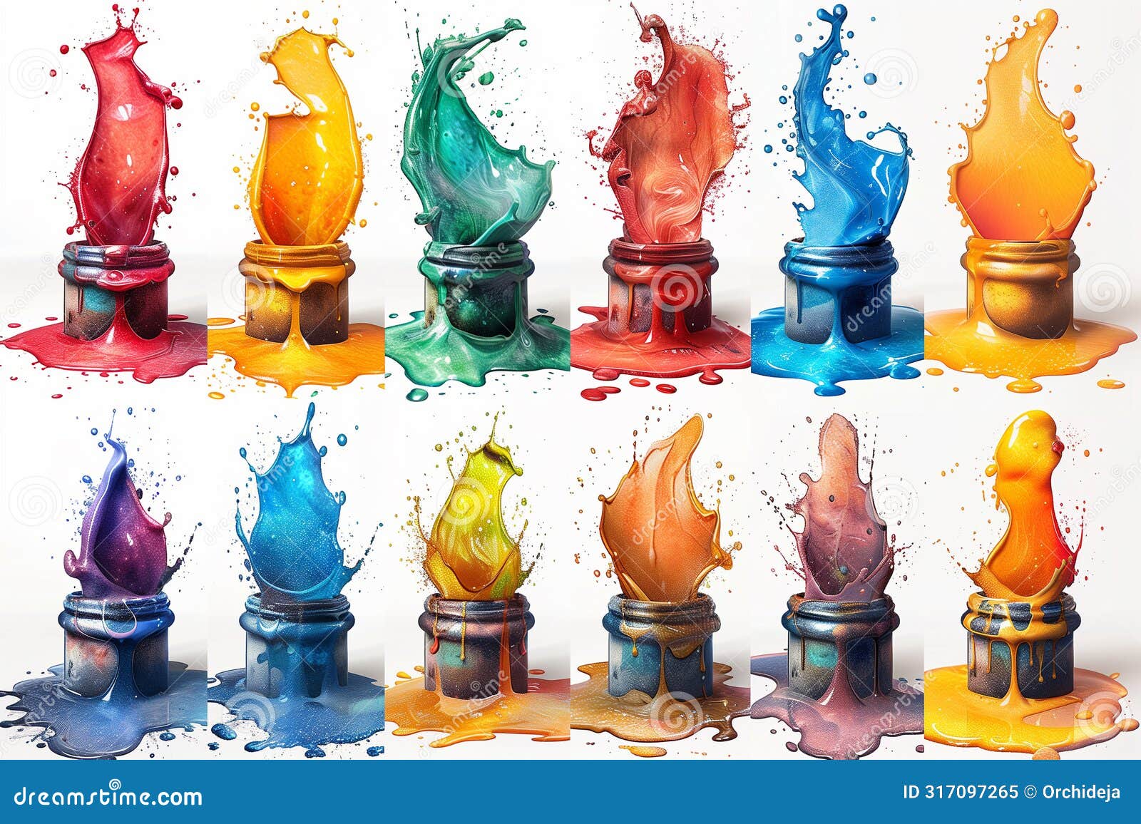 Collection of Various Vibrant Paint Colors Spread Out on a Plain White ...