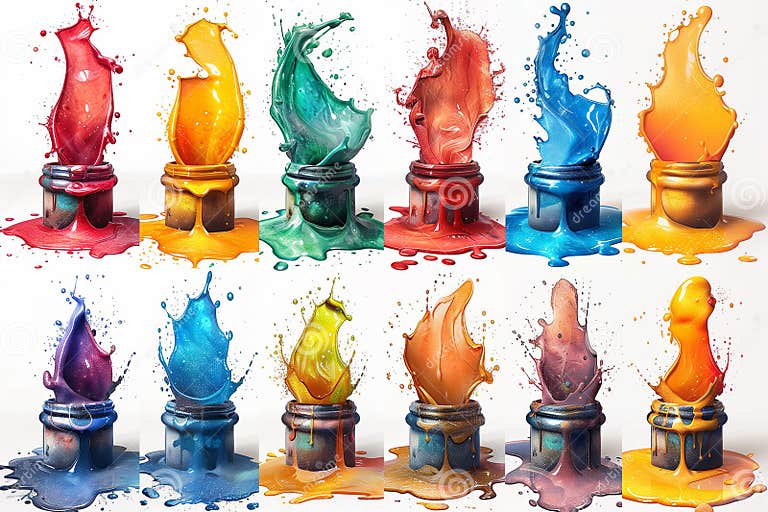 Collection of Various Vibrant Paint Colors Spread Out on a Plain White ...