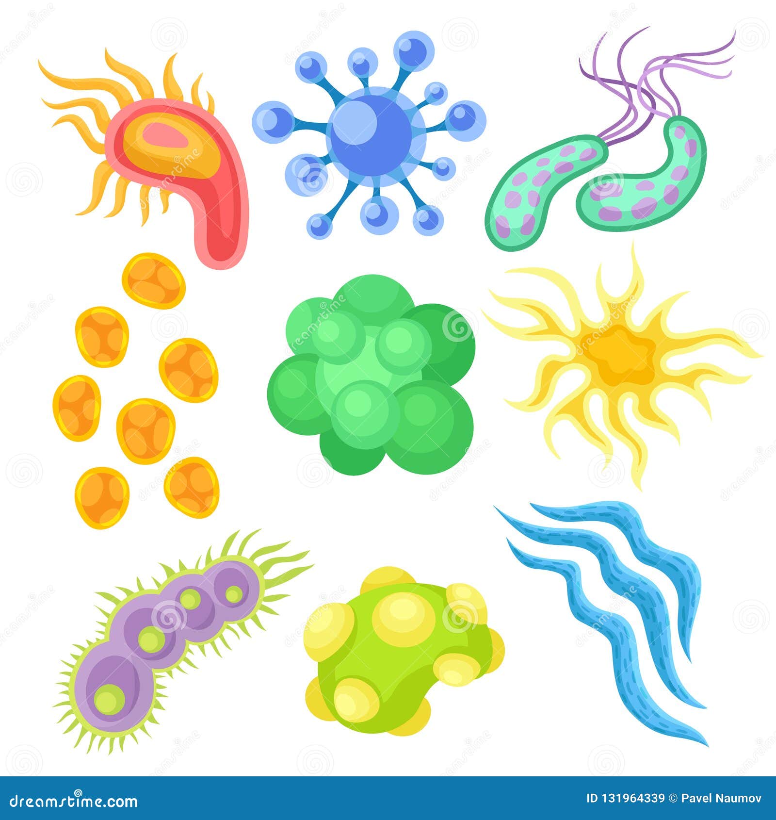 Flat Vector Set of Various Viruses. Structures of Microorganisms Under ...