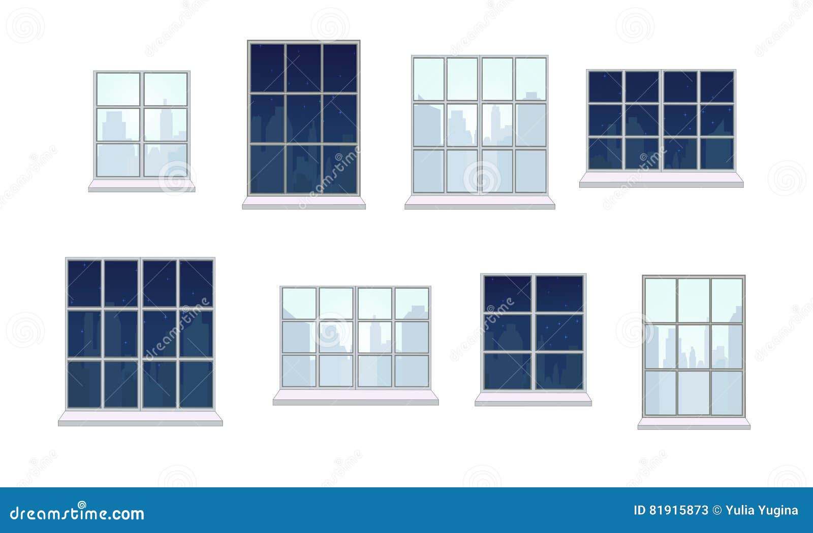 Collection of Various Window Compositions Stock Vector - Illustration ...