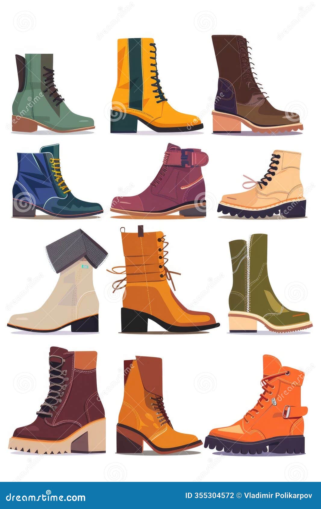 A Collection of Variously Colored Boots Arranged on a White Background ...