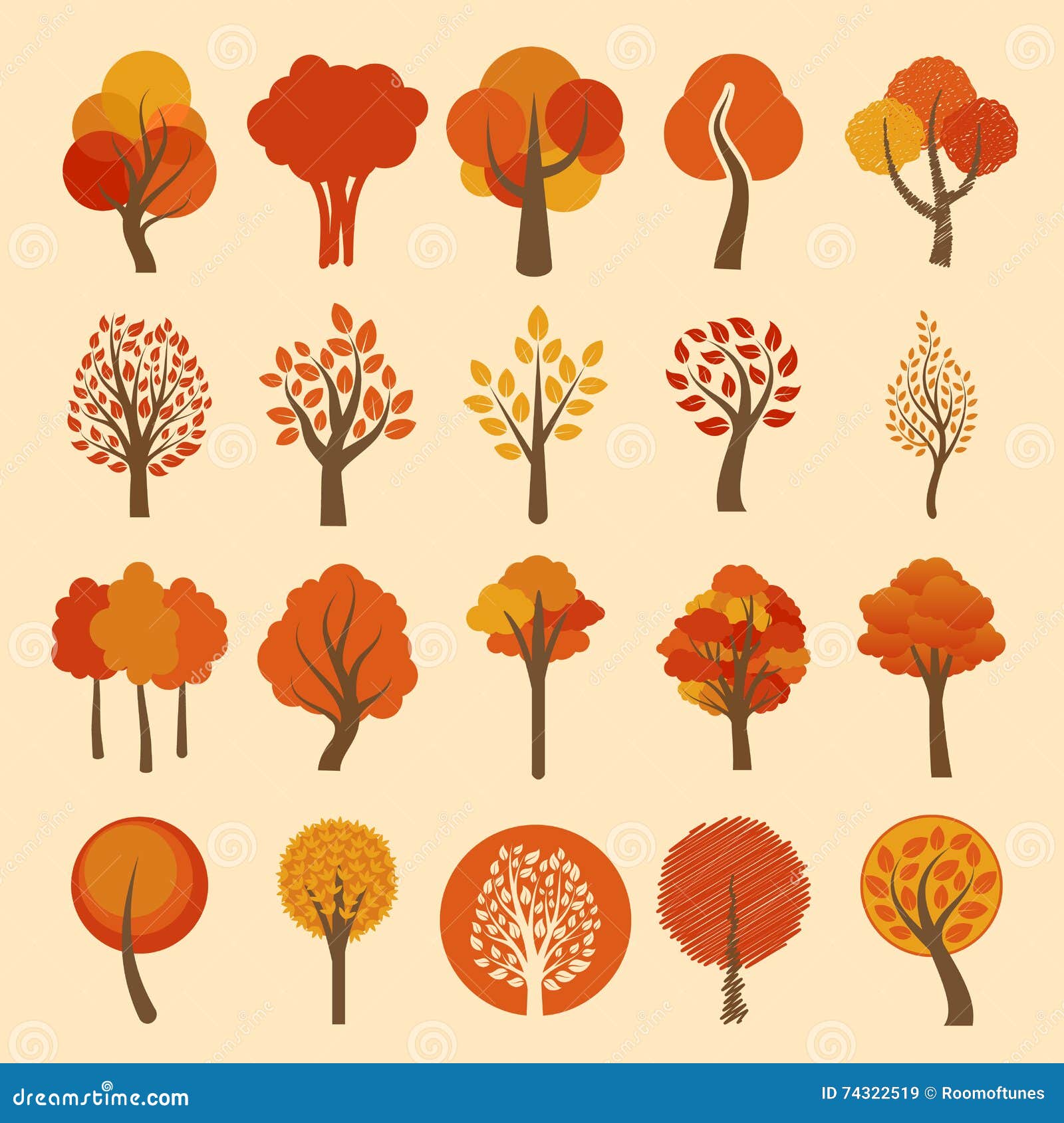 Collection of Vector Autumn Tree Icons Stock Vector - Illustration of ...