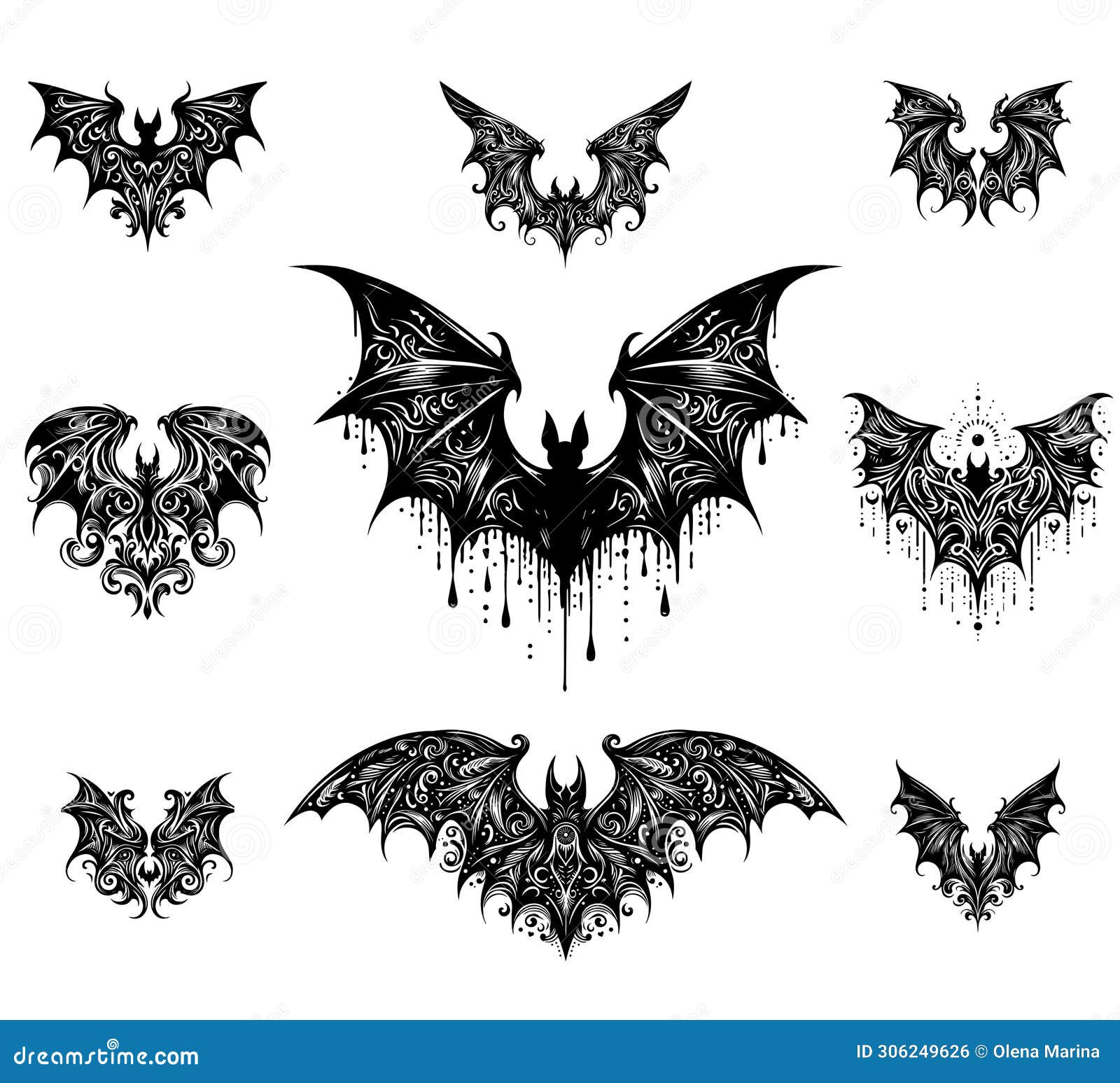 Collection of Vector Bat Wings the Style of Engraving Stock Vector ...