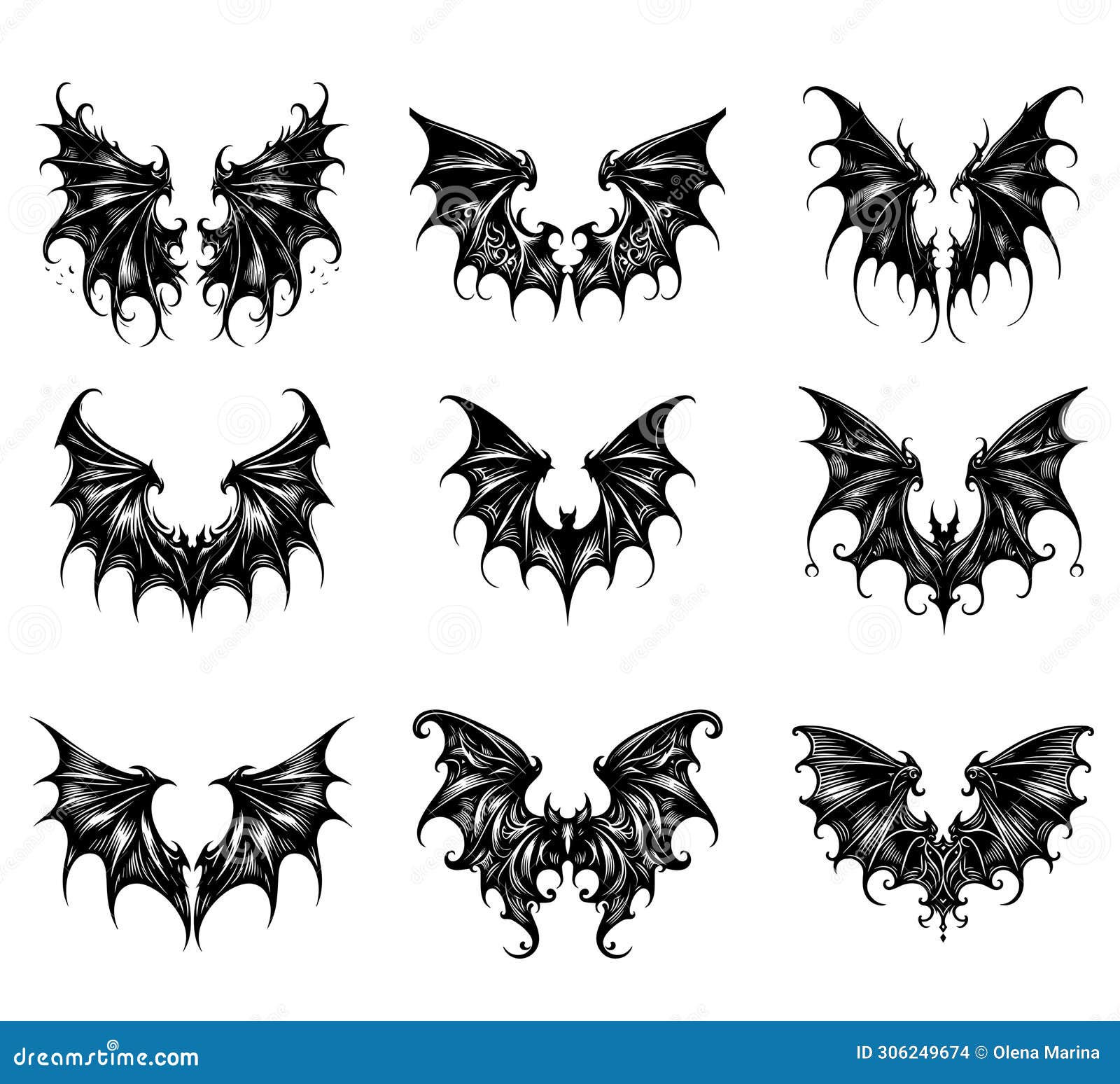 Collection of Vector Bat Wings the Style of Engraving Stock ...