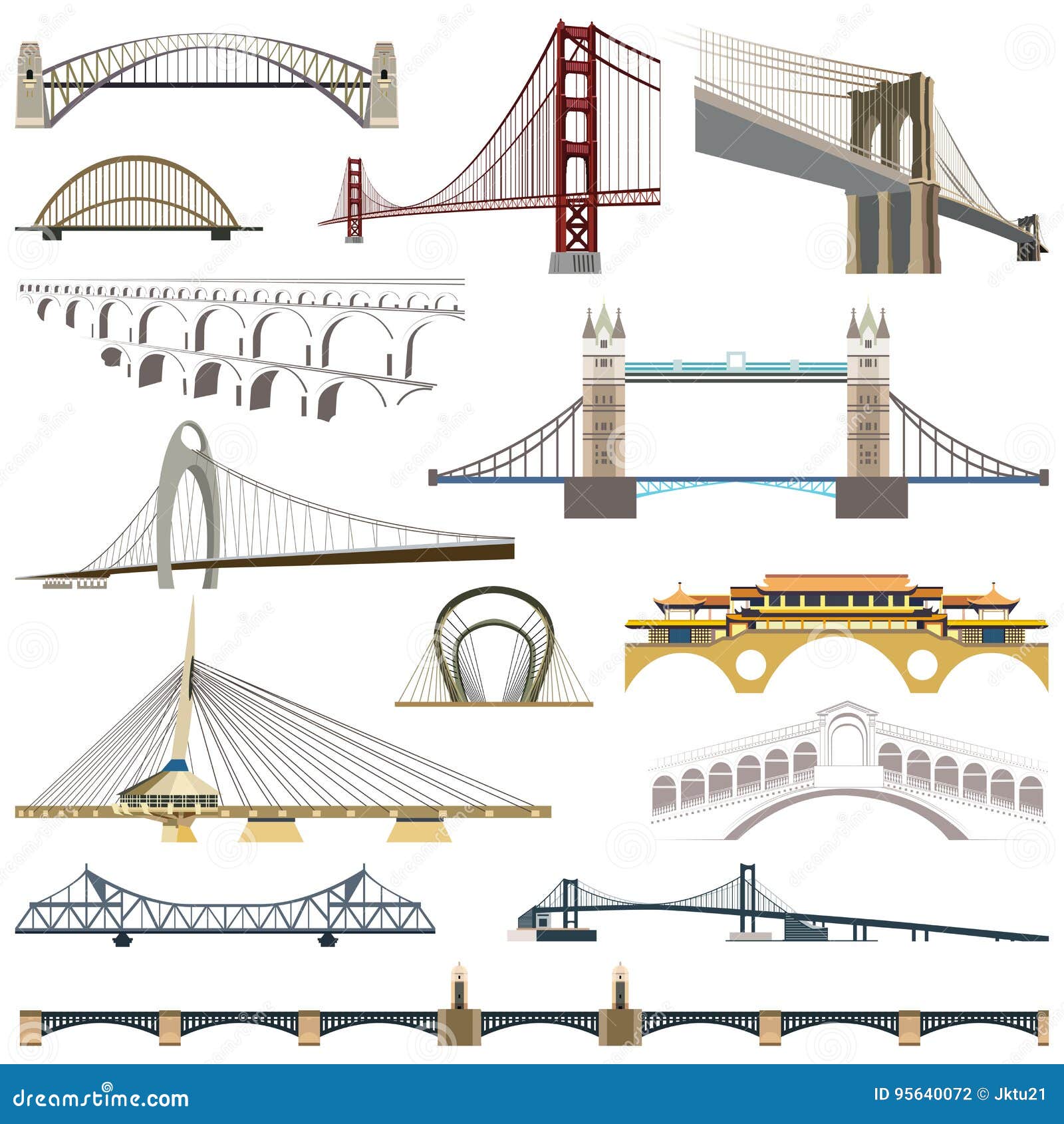 Collection of Vector Bridges Stock Vector - Illustration of golden ...