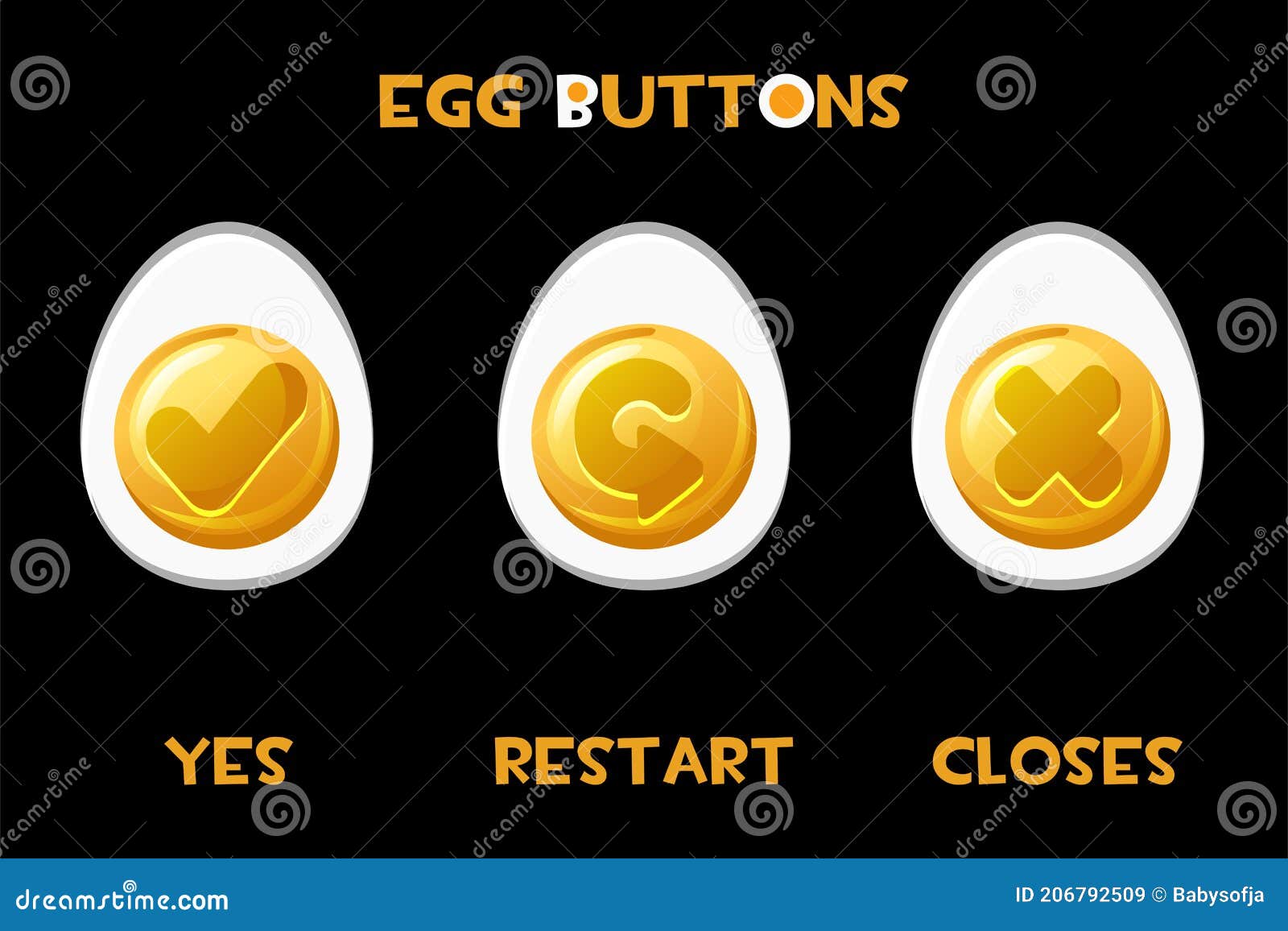 Collection Of Vector Buttons Eggs Restart, Closes, Yes. | CartoonDealer ...