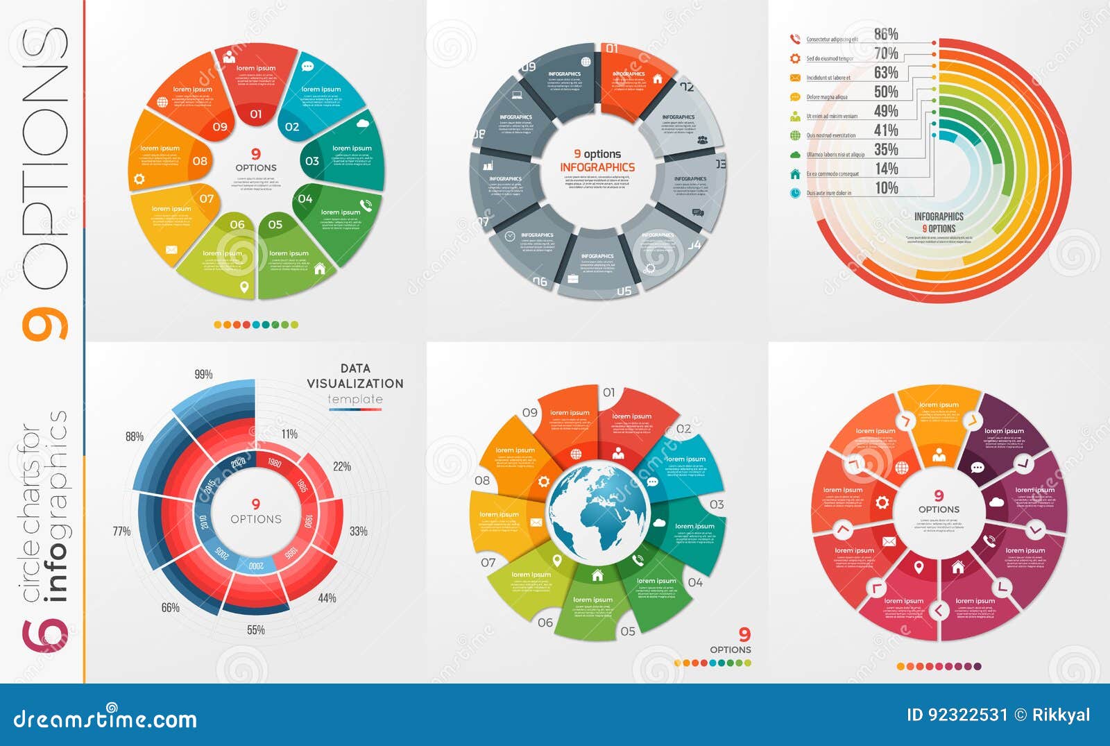 Circle Chart Section Segments Set Vector Illustration | CartoonDealer ...