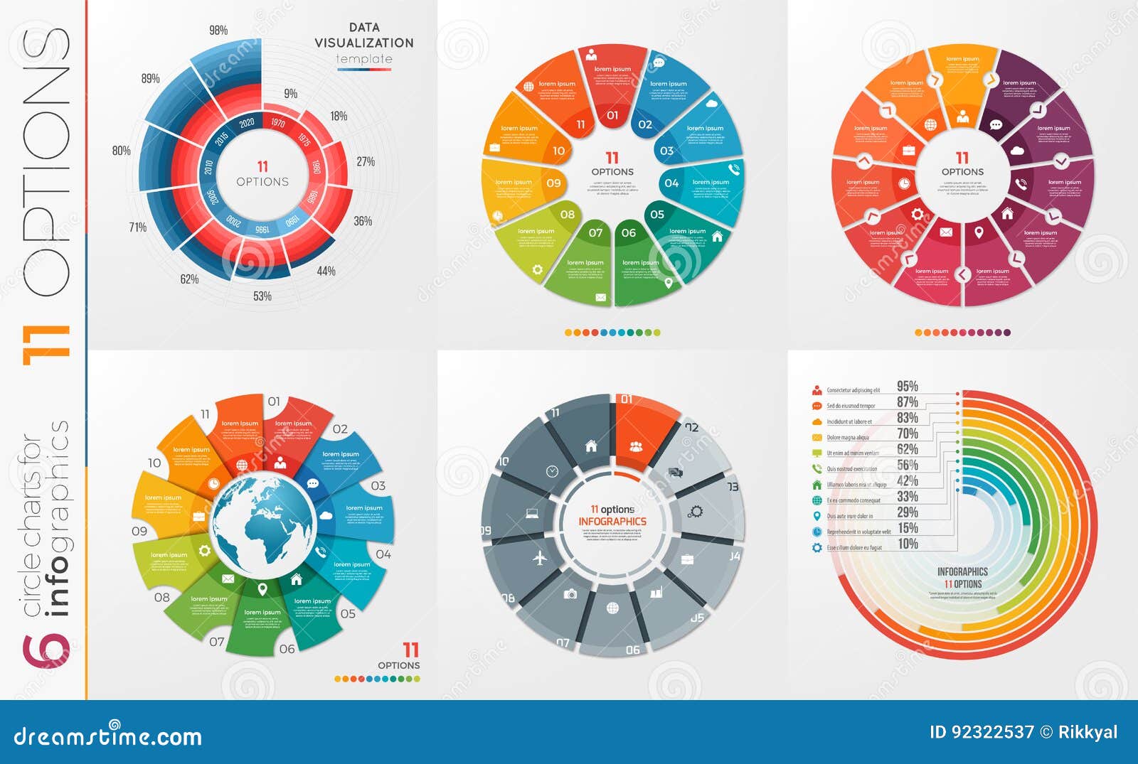 Collection Of 6 Vector Circle Chart Templates 11 Options ...