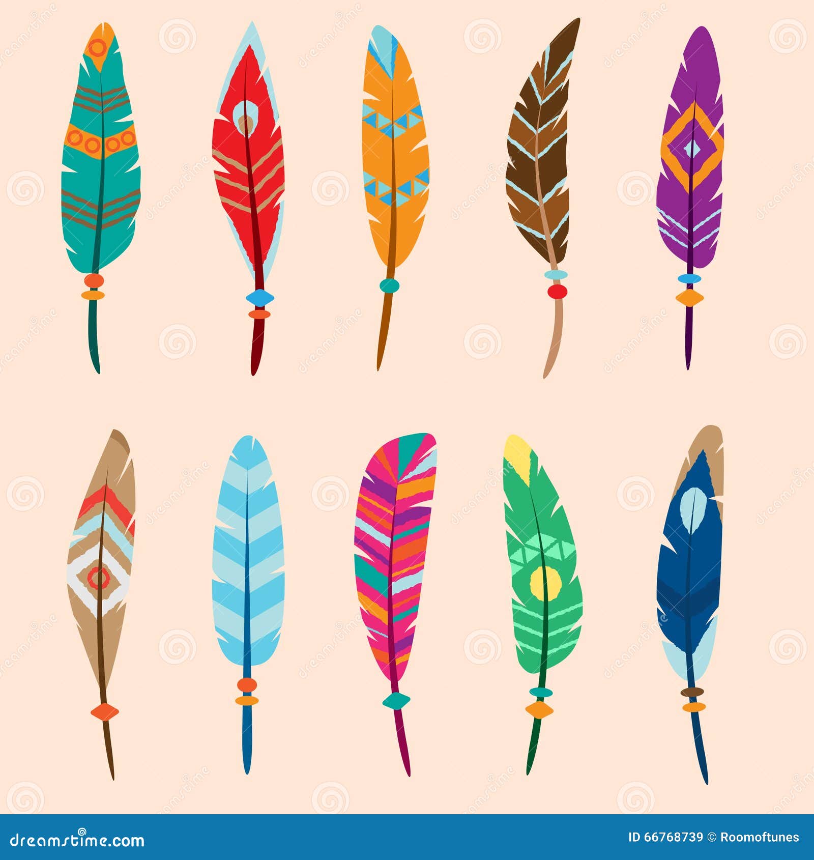 Colored Feathers. Eye Catcher Native American Decoration Vector ...