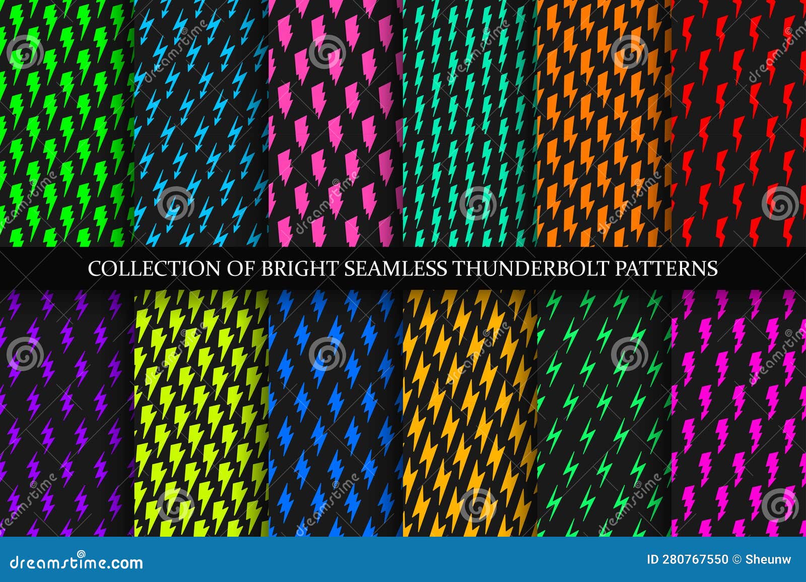Collection of Vector Colorful Seamless Patterns with Flash Symbols ...
