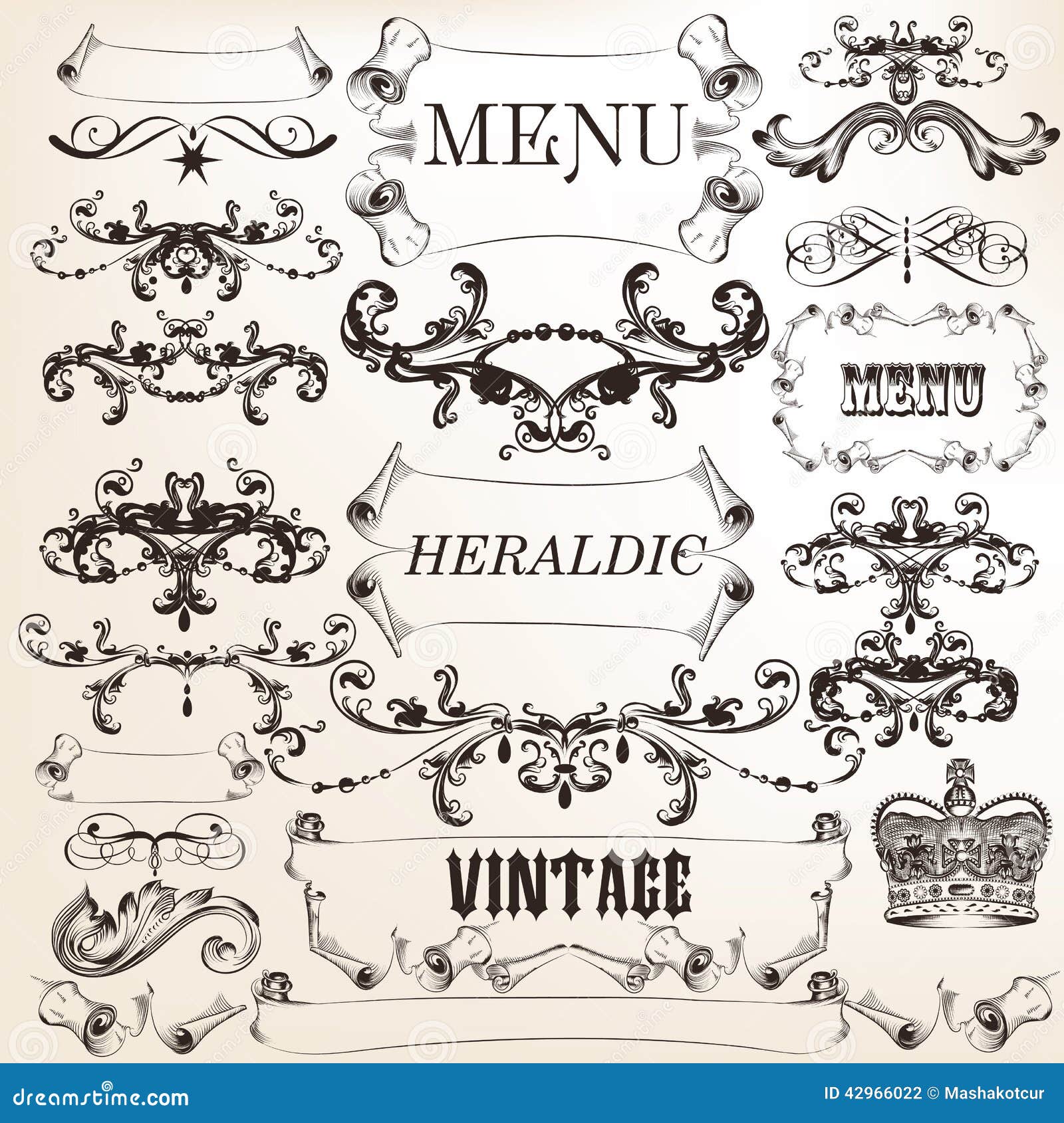 Collection of Vector Decorative Calligraphic Elements in Vintage Stock ...