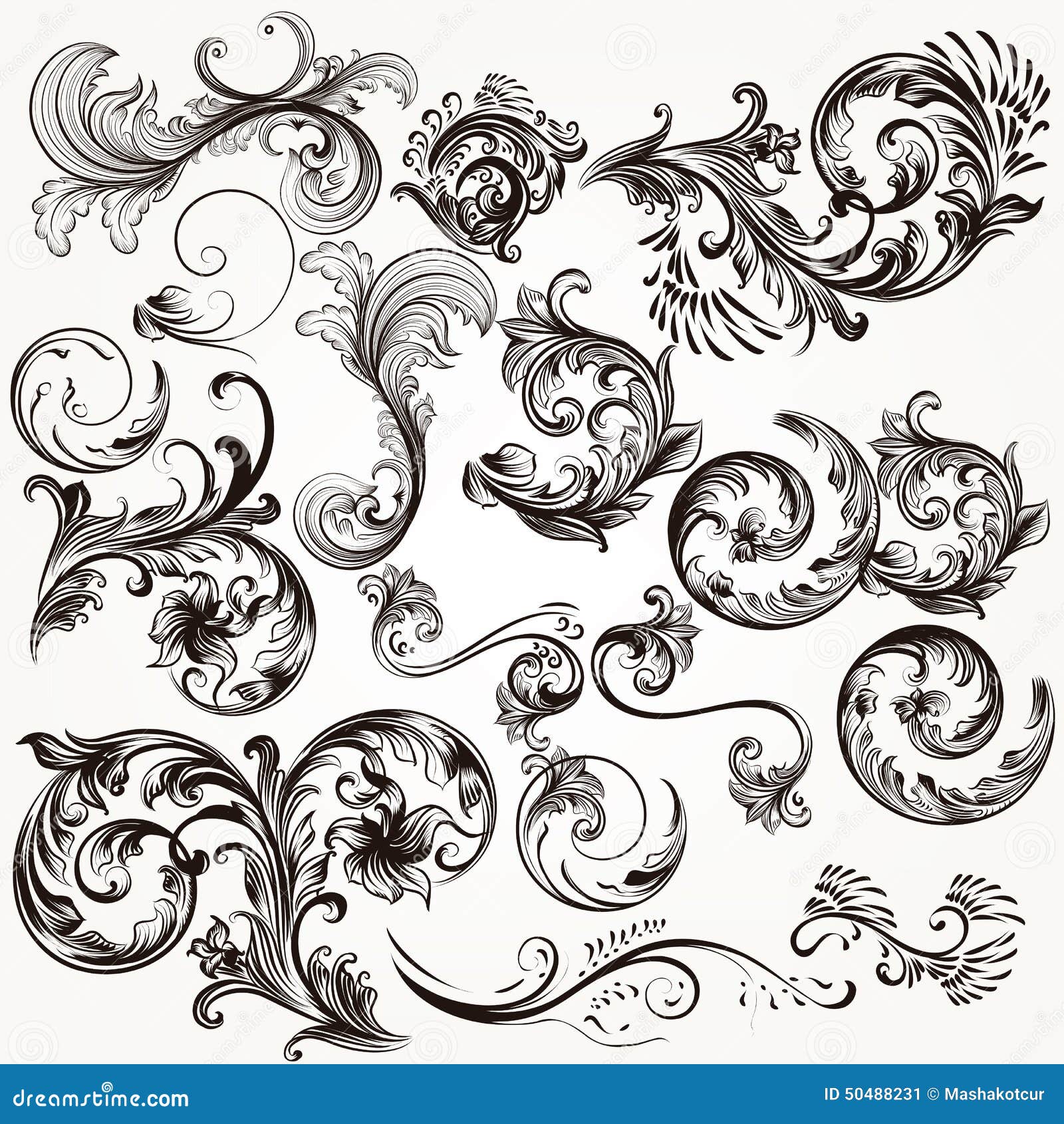 Collection of Vector Decorative Swirls in Vintage Style Stock Vector ...