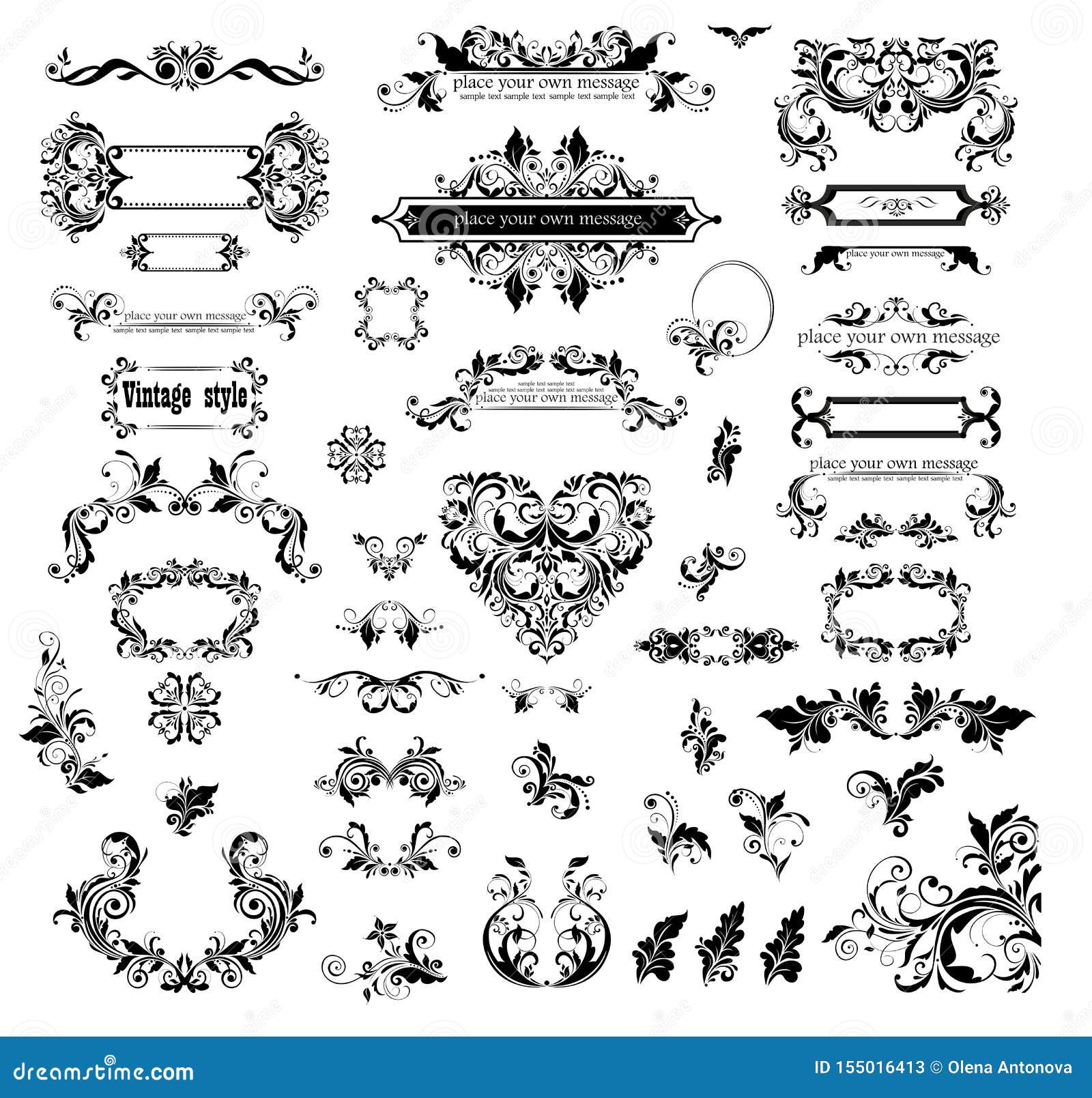 Collection of Vector Decorative Vintage Floral Black Frames and Headers ...