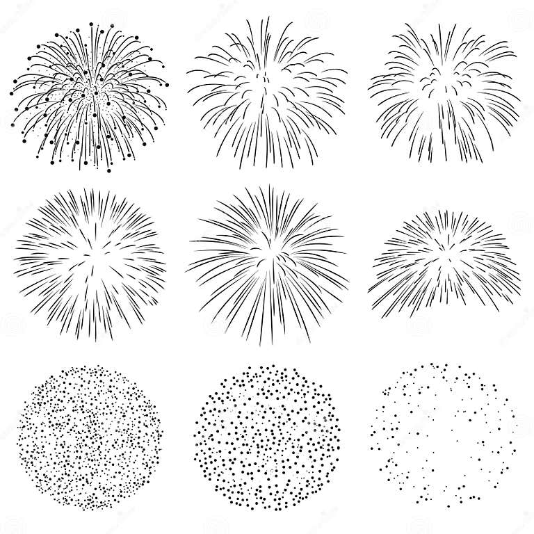 Collection of Vector Firework Rocket Explosion Sparks Set Stock Vector ...