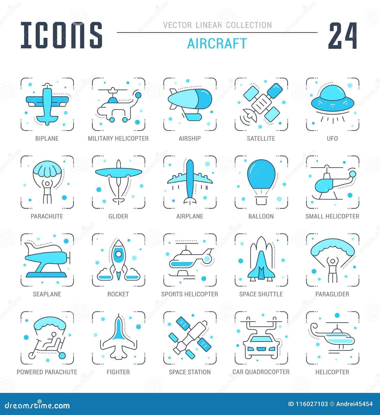 Set Blue Line Icons of Aircraft. Stock Illustration - Illustration of ...