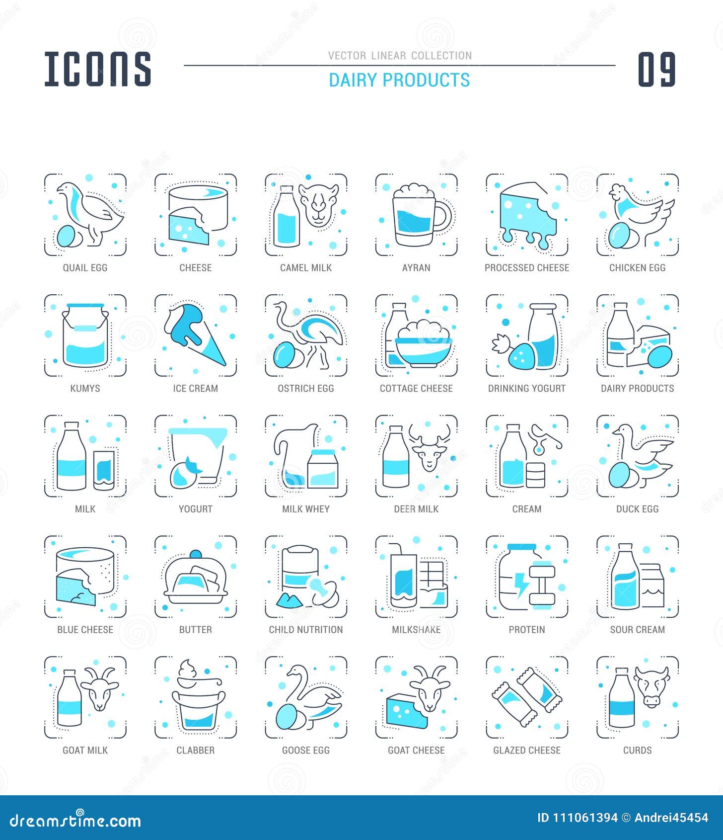 Set Blue Line Icons of Dairy Products. Stock Illustration ...