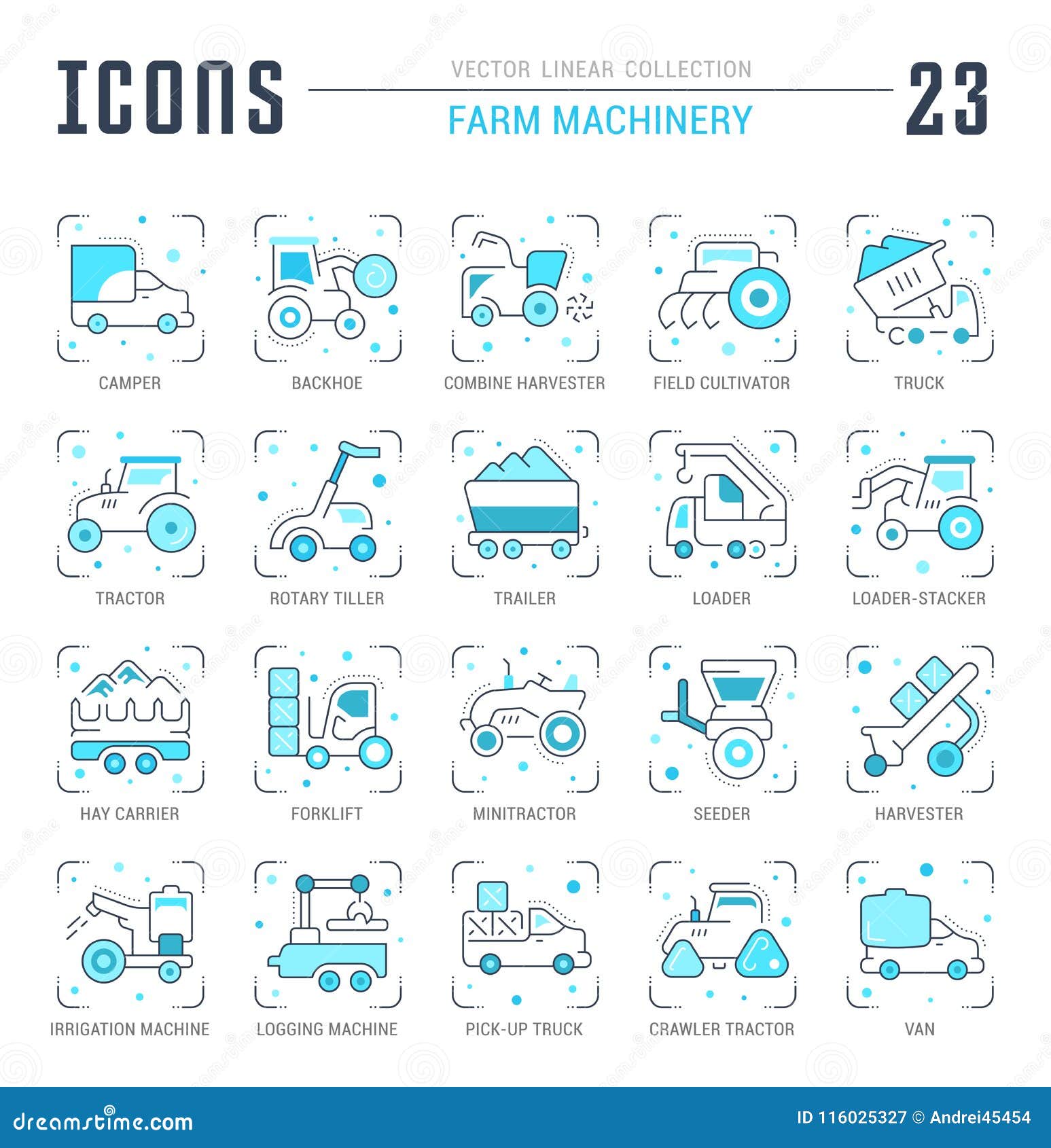 Set Blue Line Icons of Farm Machinery. Stock Illustration ...