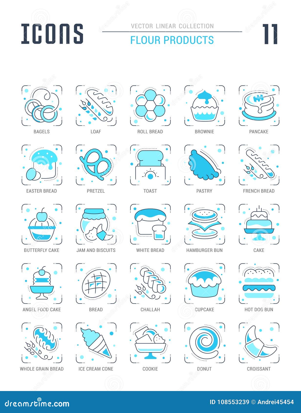 Set Blue Line Icons of Flour Products. Stock Illustration ...