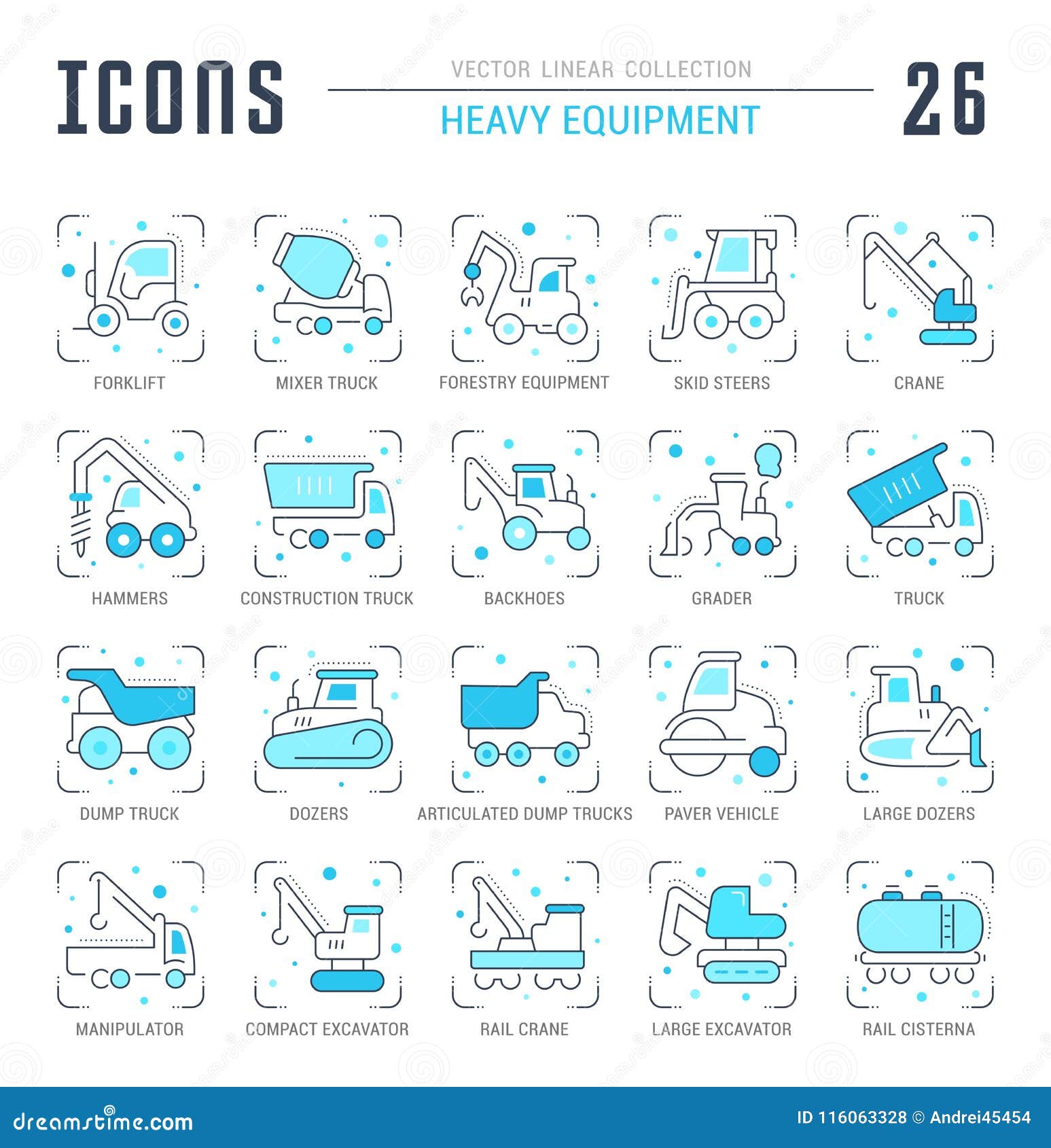 Set Blue Line Icons of Heavy Equipment. Stock Illustration ...