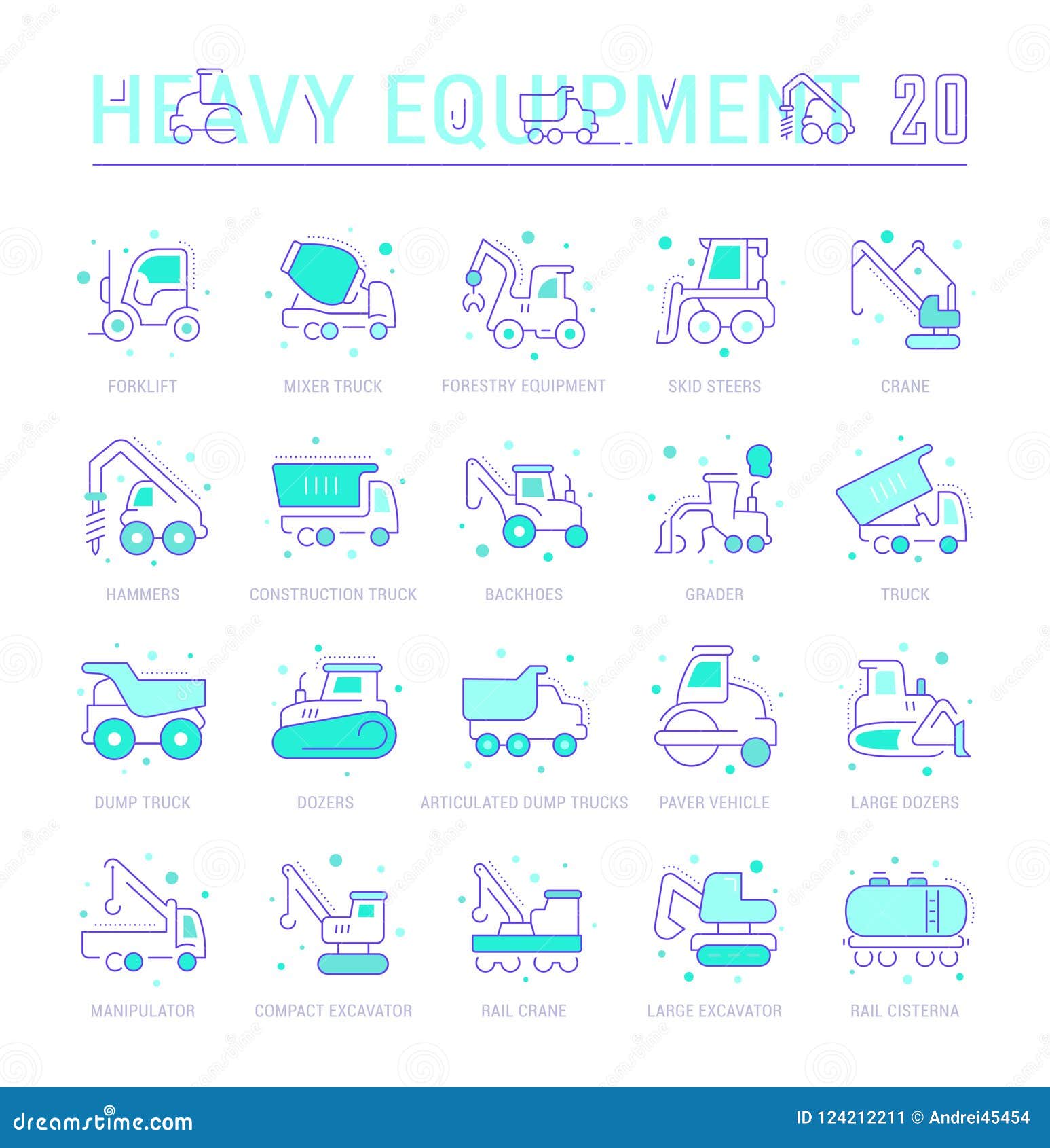 Set Blue Line Icons of Heavy Equipment Stock Illustration ...