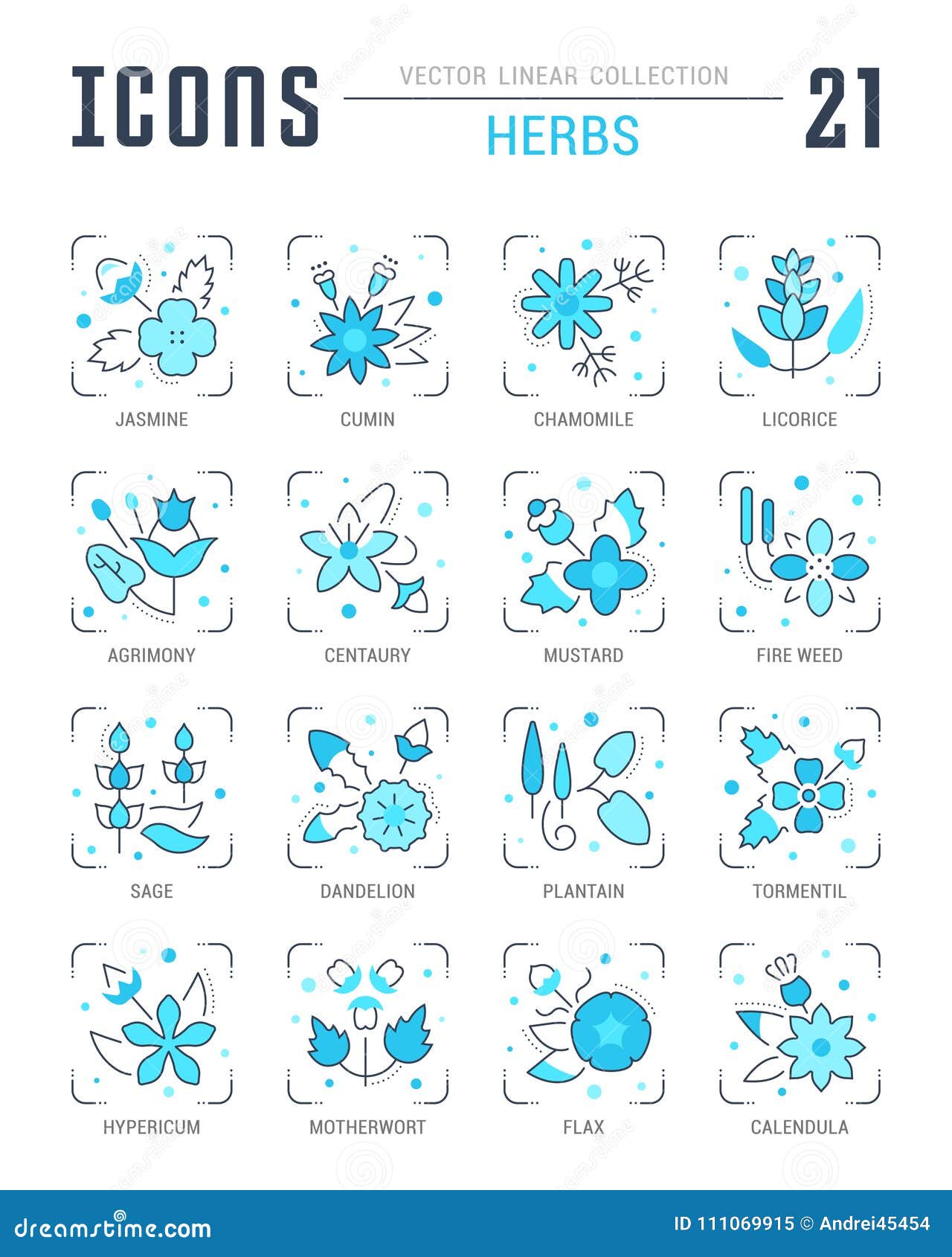 Set Blue Line Icons of Herbs. Stock Illustration - Illustration of ...