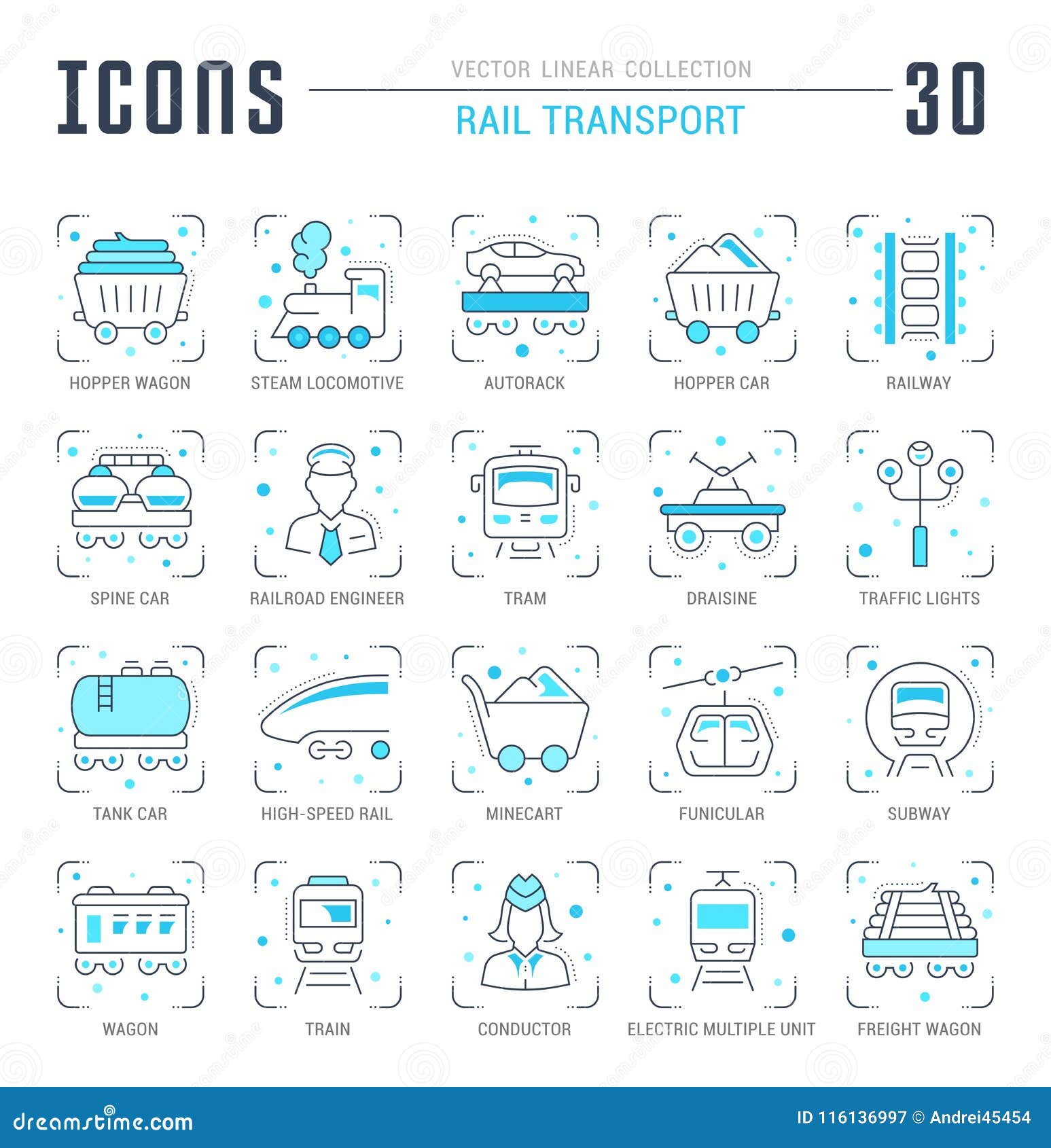 Set Blue Line Icons Of Rail Transport. Stock Illustration ...