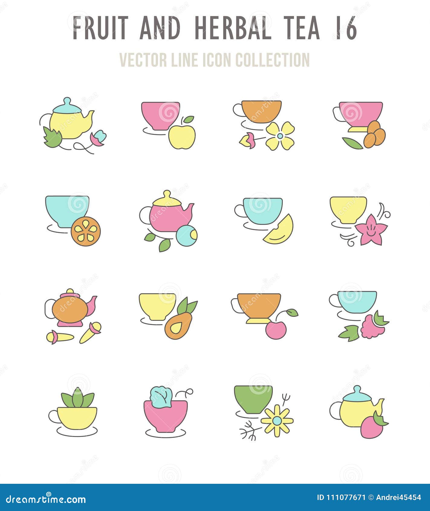 Set of Retro Icons of Fruit and Herbal Tea. Stock Illustration ...