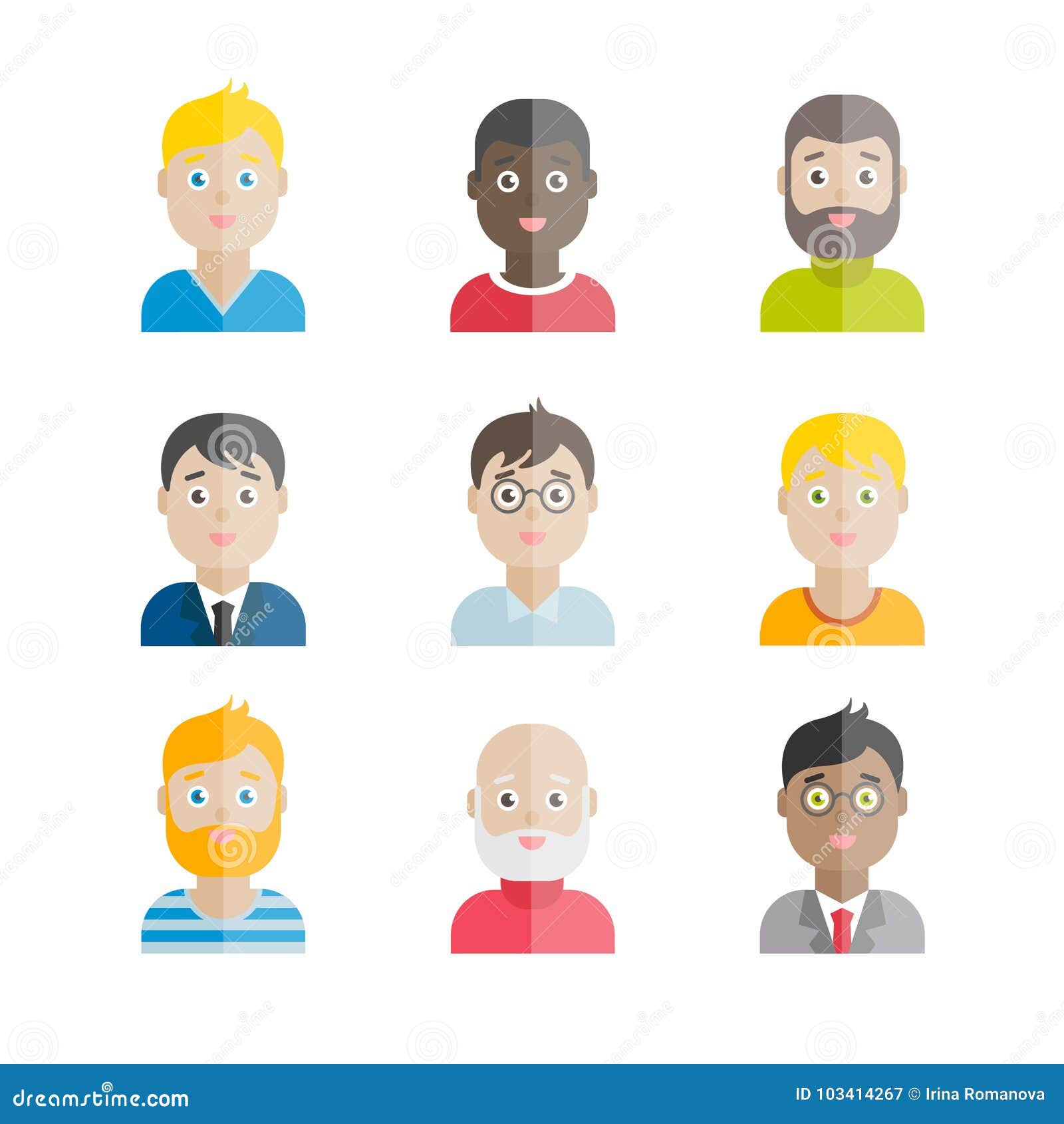 Collection of Vector Flat Men`s Avatars Stock Vector - Illustration of ...