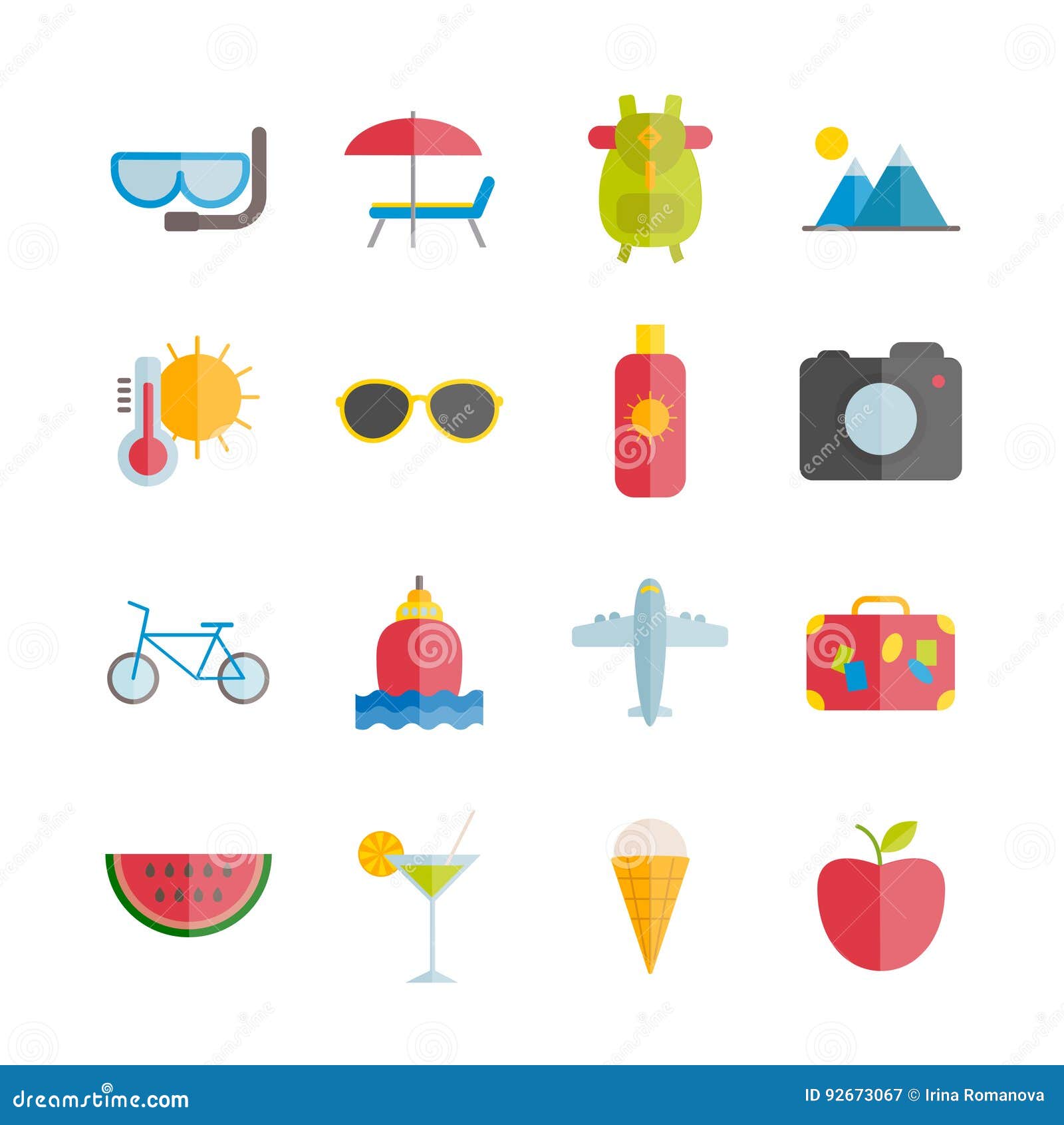 Collection of Vector Flat Summer Icons Stock Vector - Illustration of ...